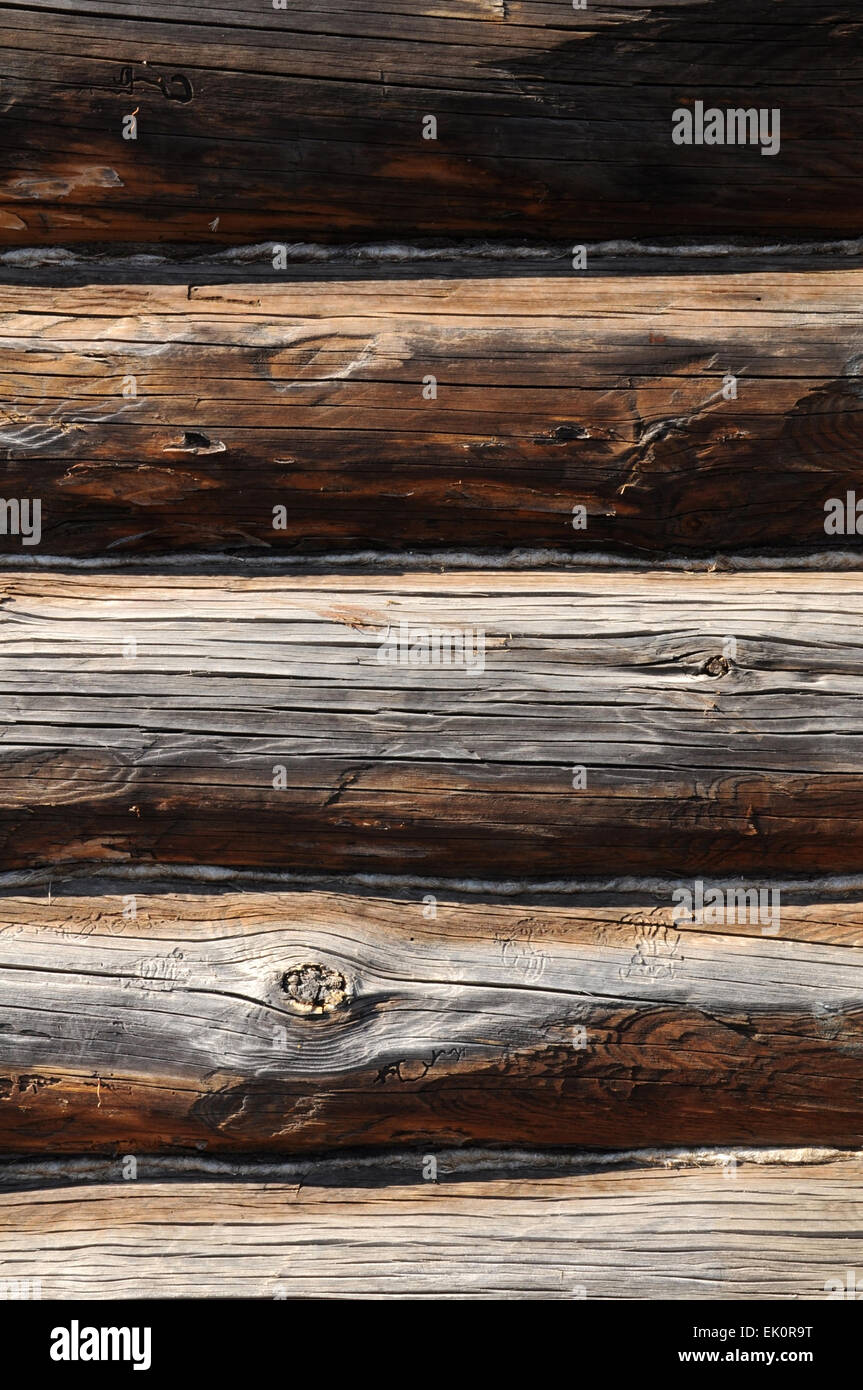 Old weathered log walls background Stock Photo - Alamy