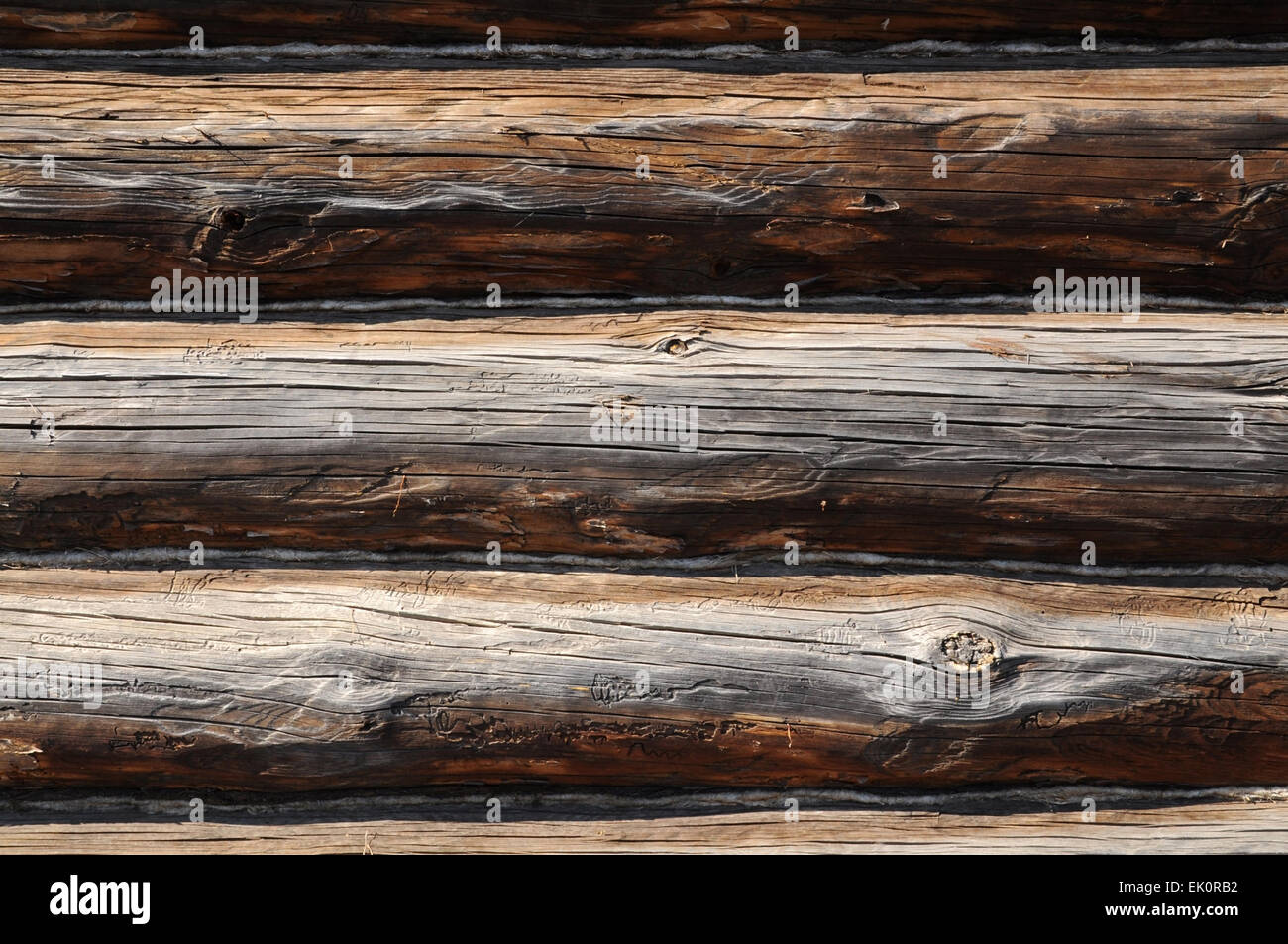 Old weathered log walls background Stock Photo - Alamy