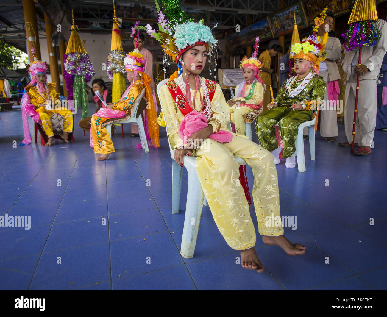Chiang Mai, Thailand. 4th Apr, 2015. Boys being ordained at the Poi ...