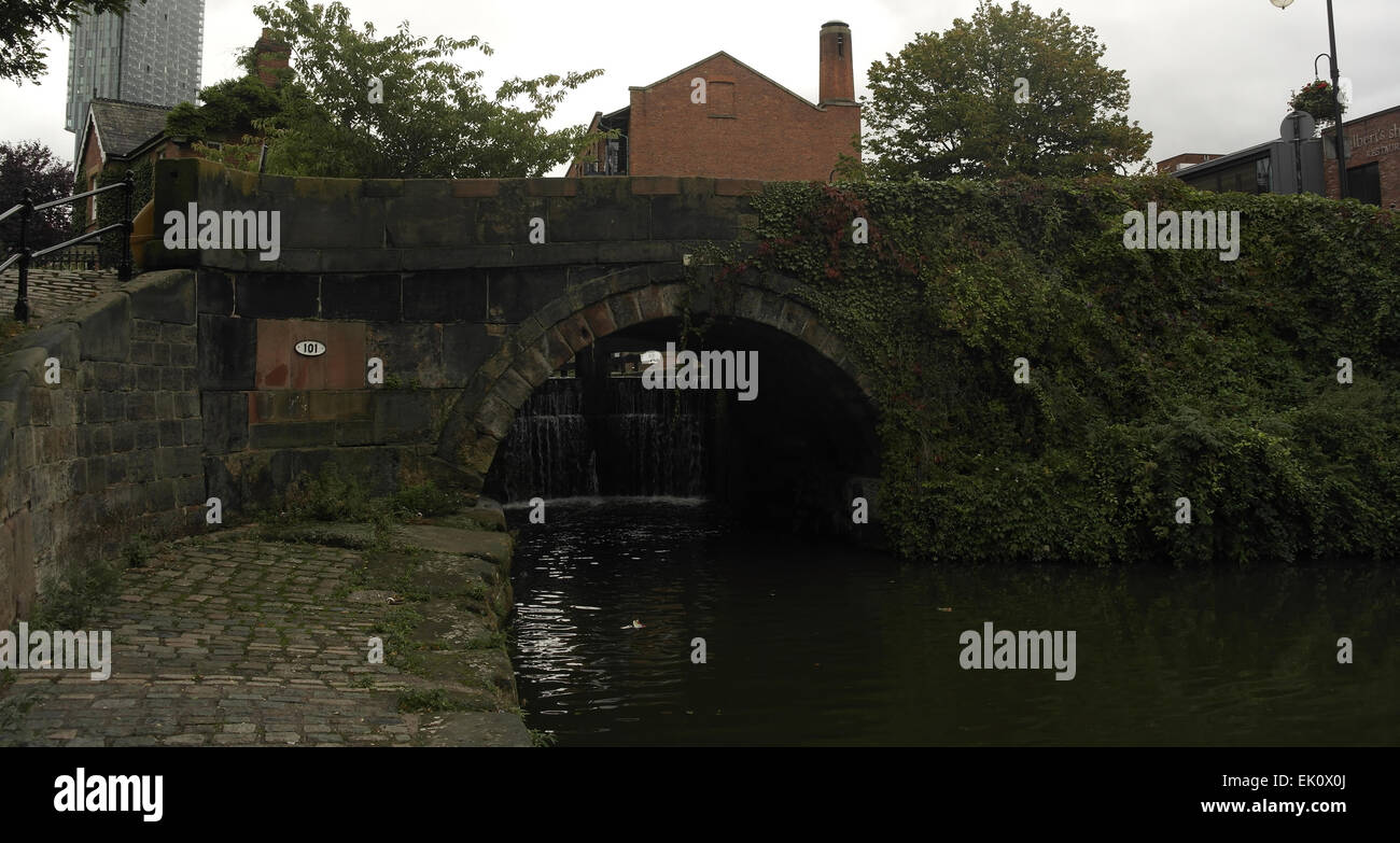 Grey sky view, to Beetham Tower, Castle Street Bridge crossing Rochdale ...