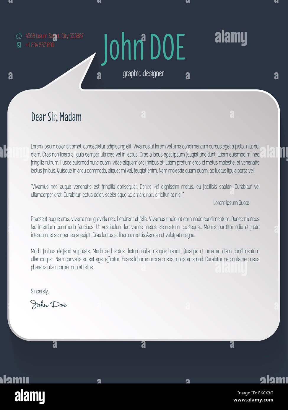 Speech bubble shaped cover letter design for resume Stock Photo - Alamy