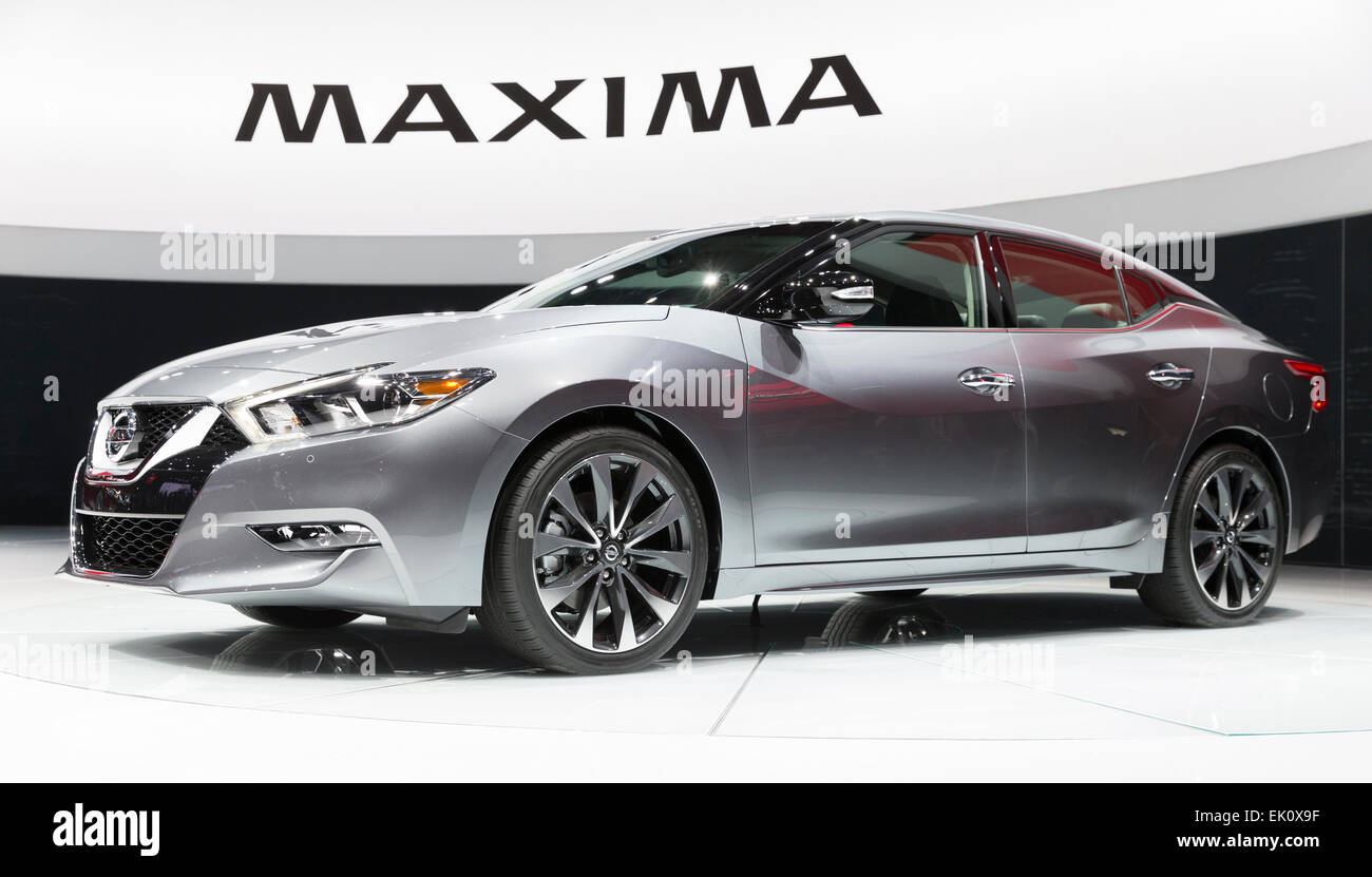 New York, NY - April 2, 2015: Exterior of Nissan Maxima car on display ...