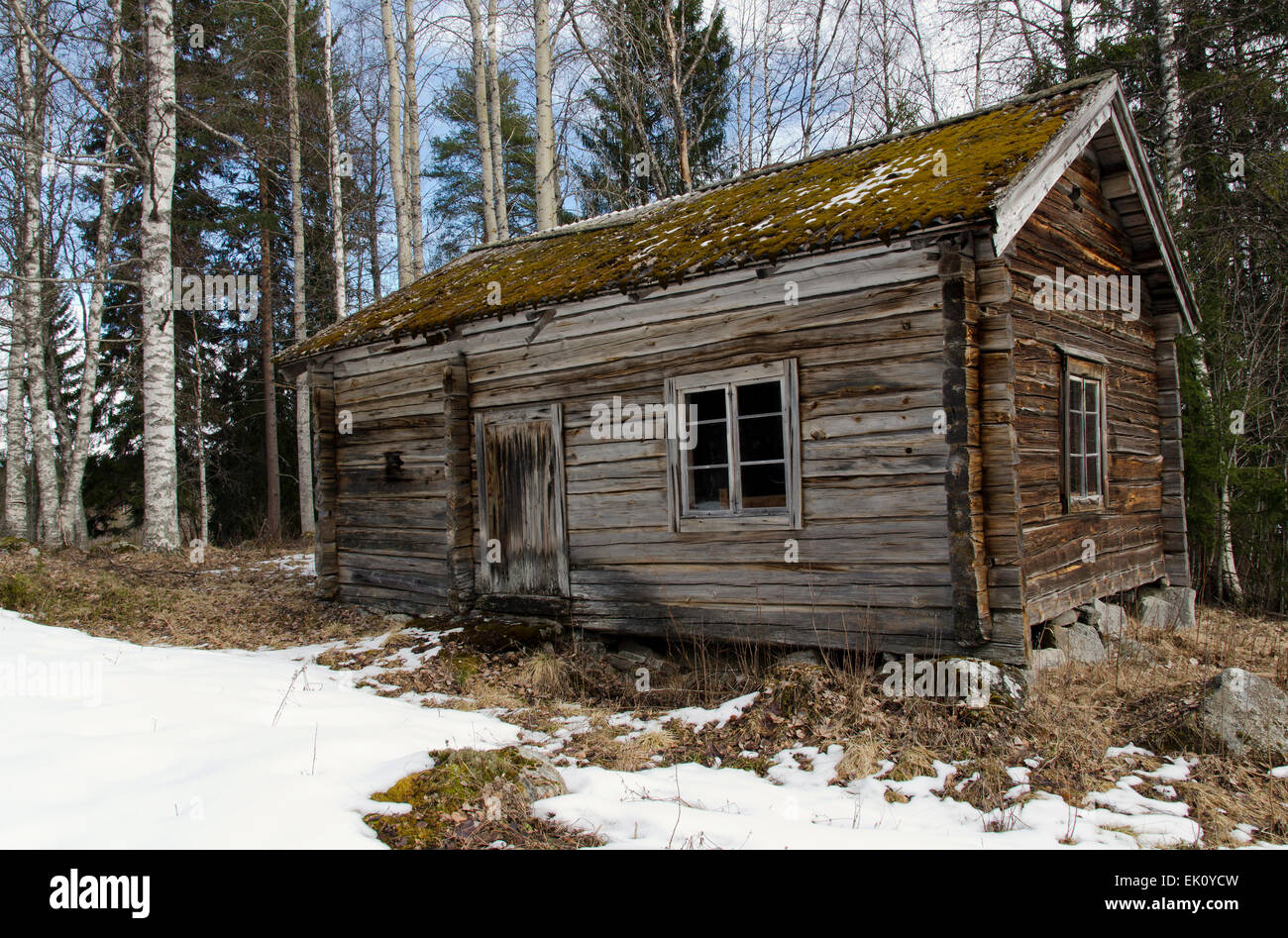 Old wooden house from the North of Sweden used when the cows should be ...