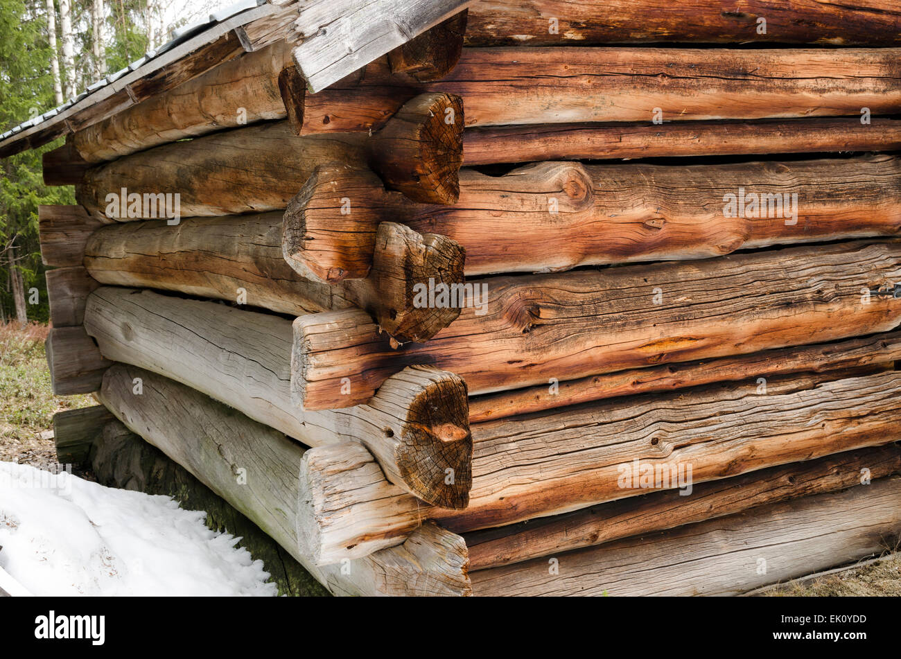 Close up of how timber was joined together in a old house from the ...