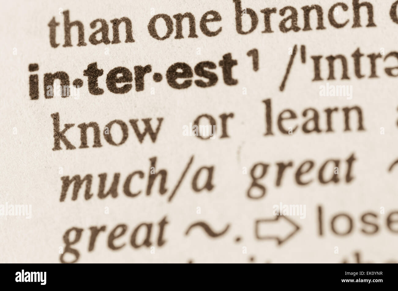 Definition of word interest in dictionary Stock Photo - Alamy