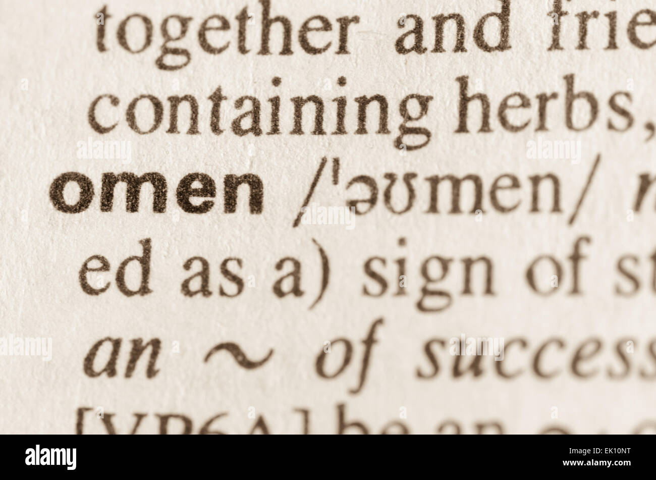 Definition of word omen in dictionary Stock Photo - Alamy