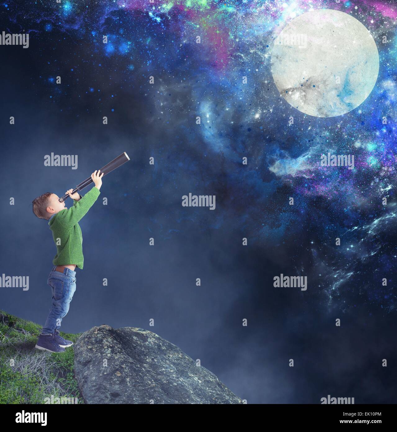 Child watching the moon Stock Photo - Alamy