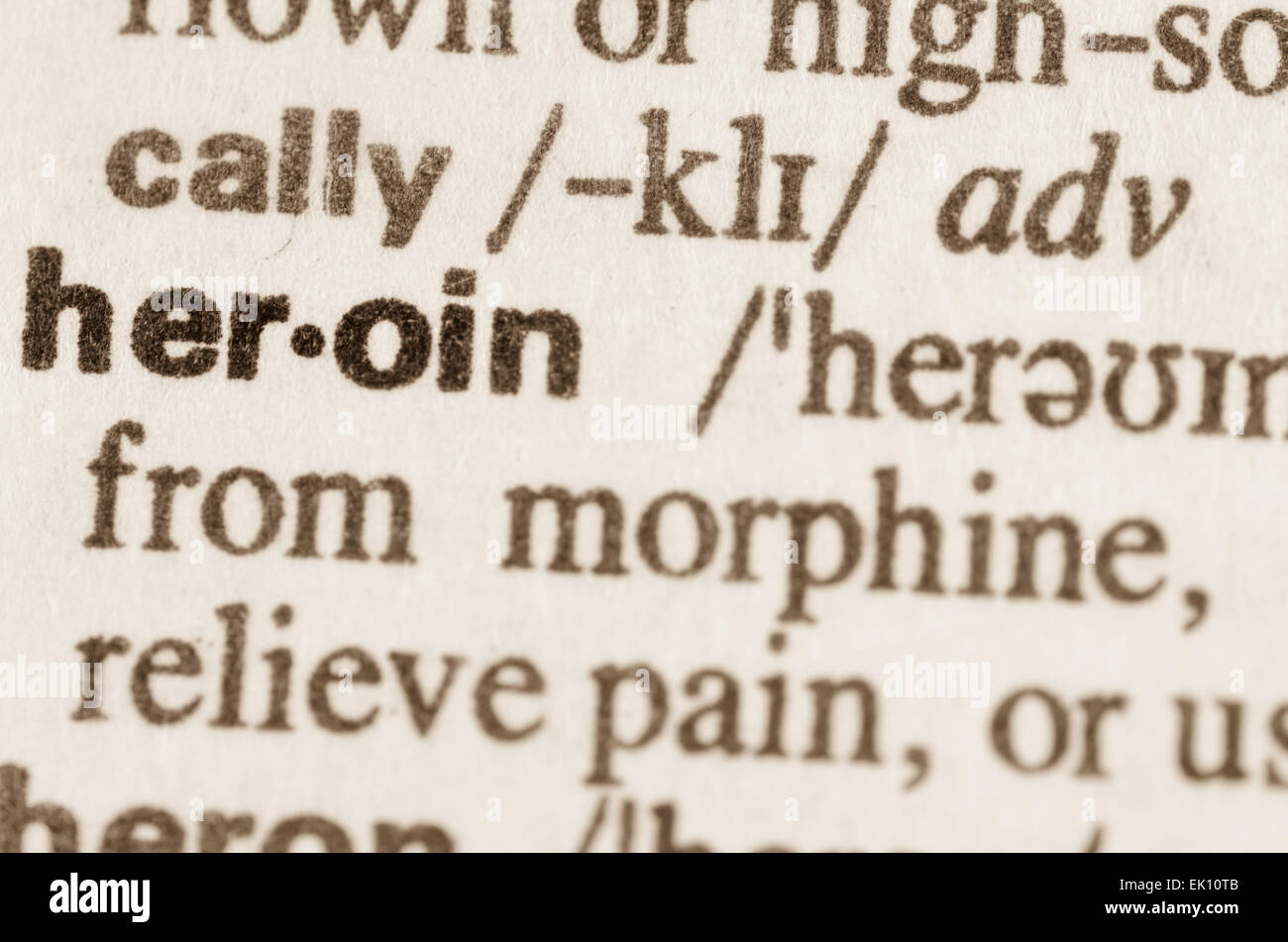 Definition of word heroin in dictionary Stock Photo - Alamy