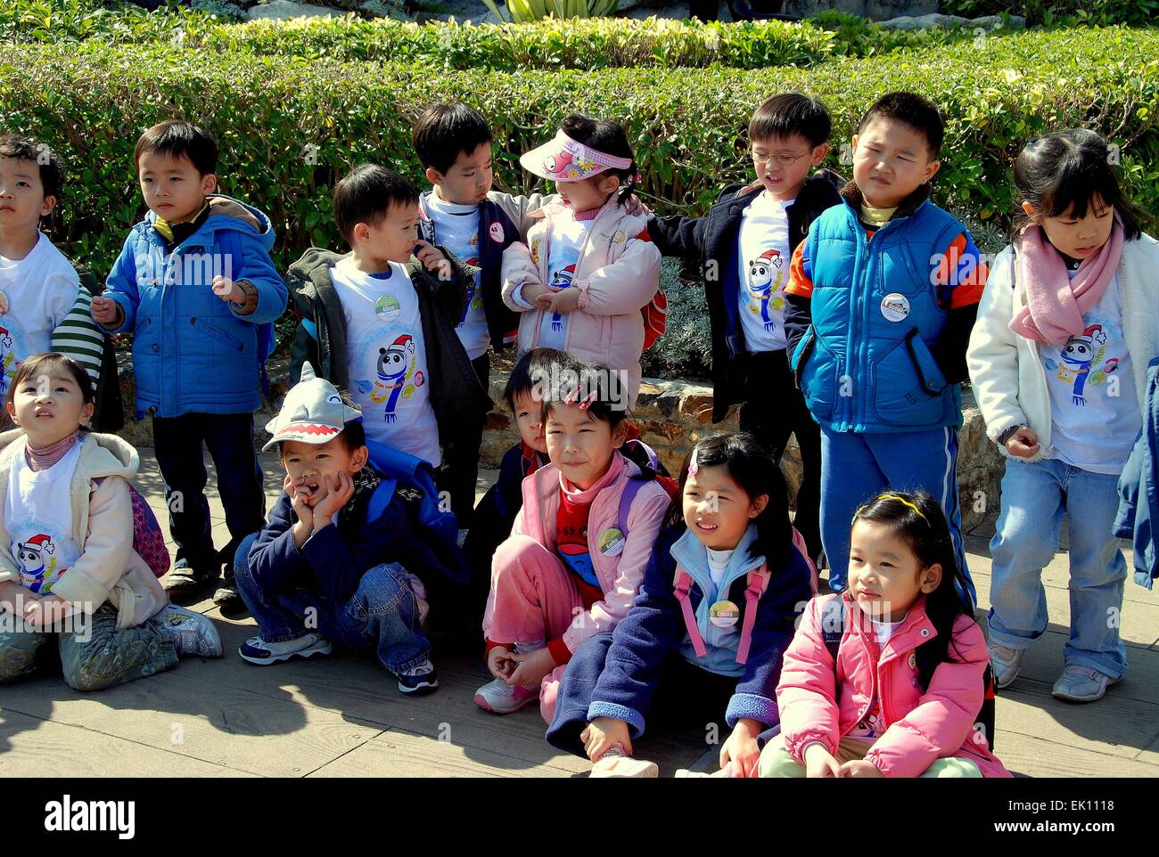 Hong Kong, China: A group of Chinese school children on a visit to ...