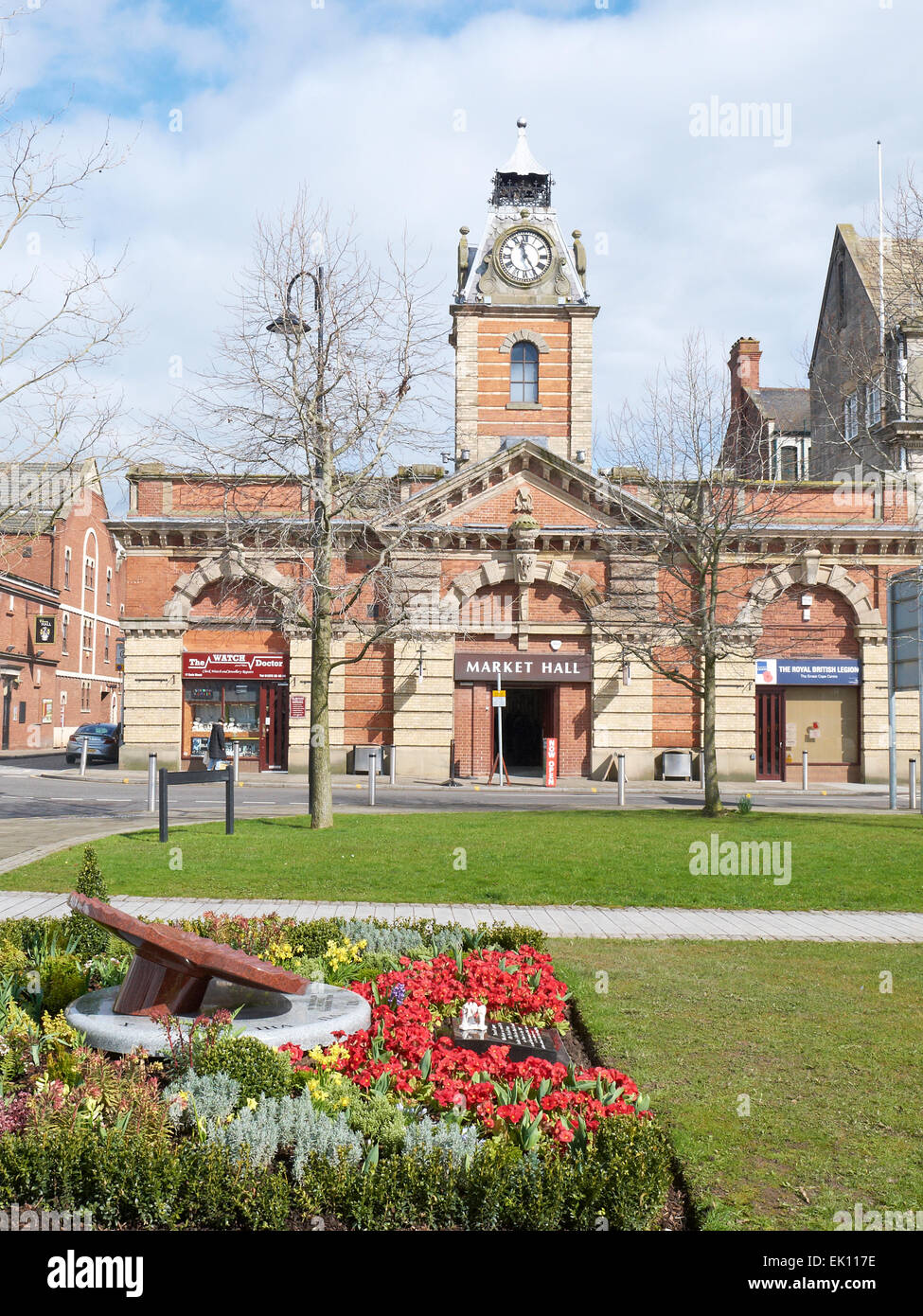 Market Hall with war memorial in Crewe Cheshire UK Stock Photo - Alamy