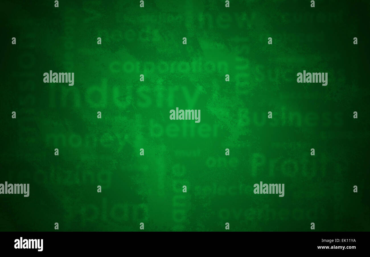Abstract texture. Blured business words and green painted concrete wall ...
