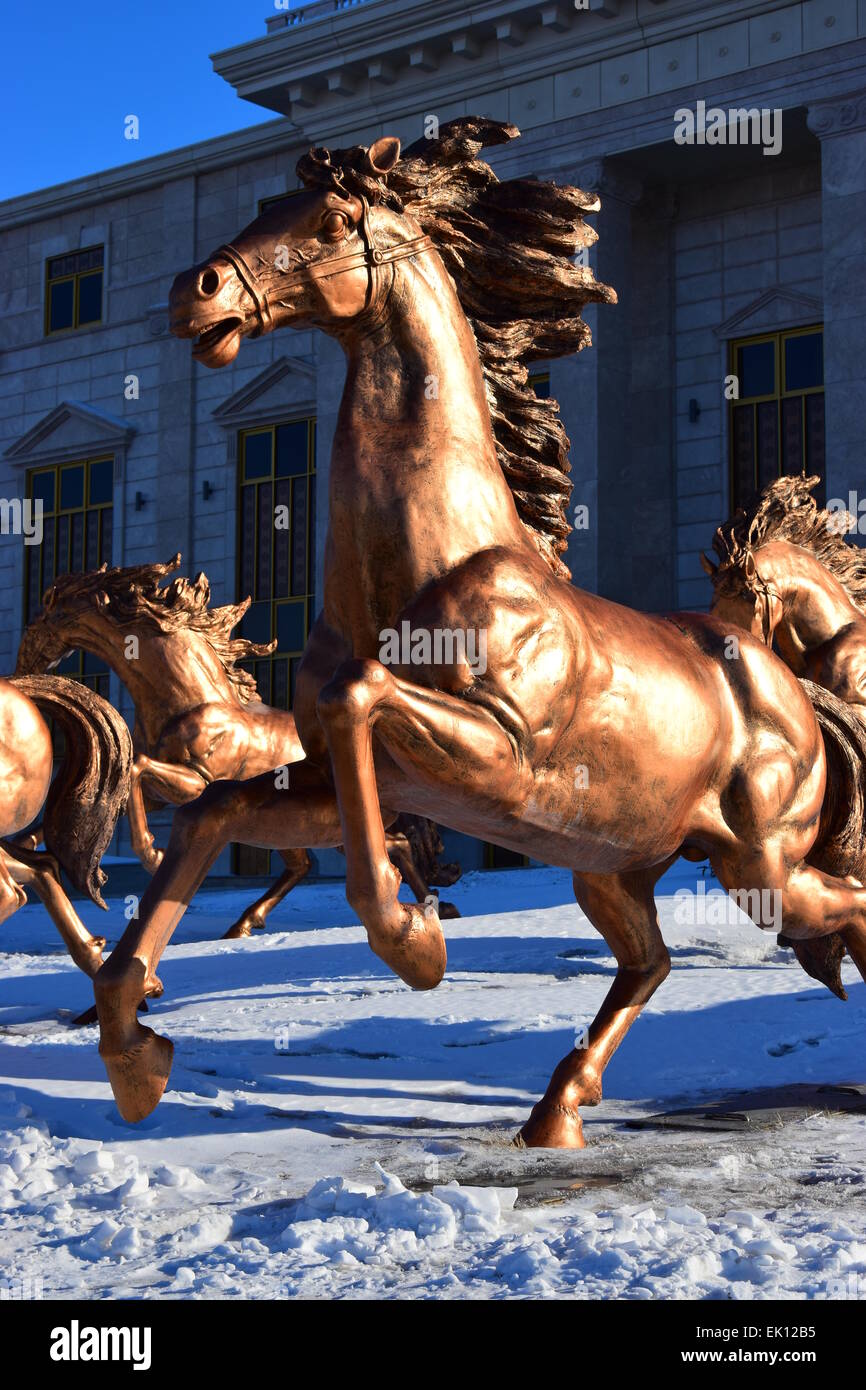 Bronze sculptures of running horses - near New Opera House in Astana ...