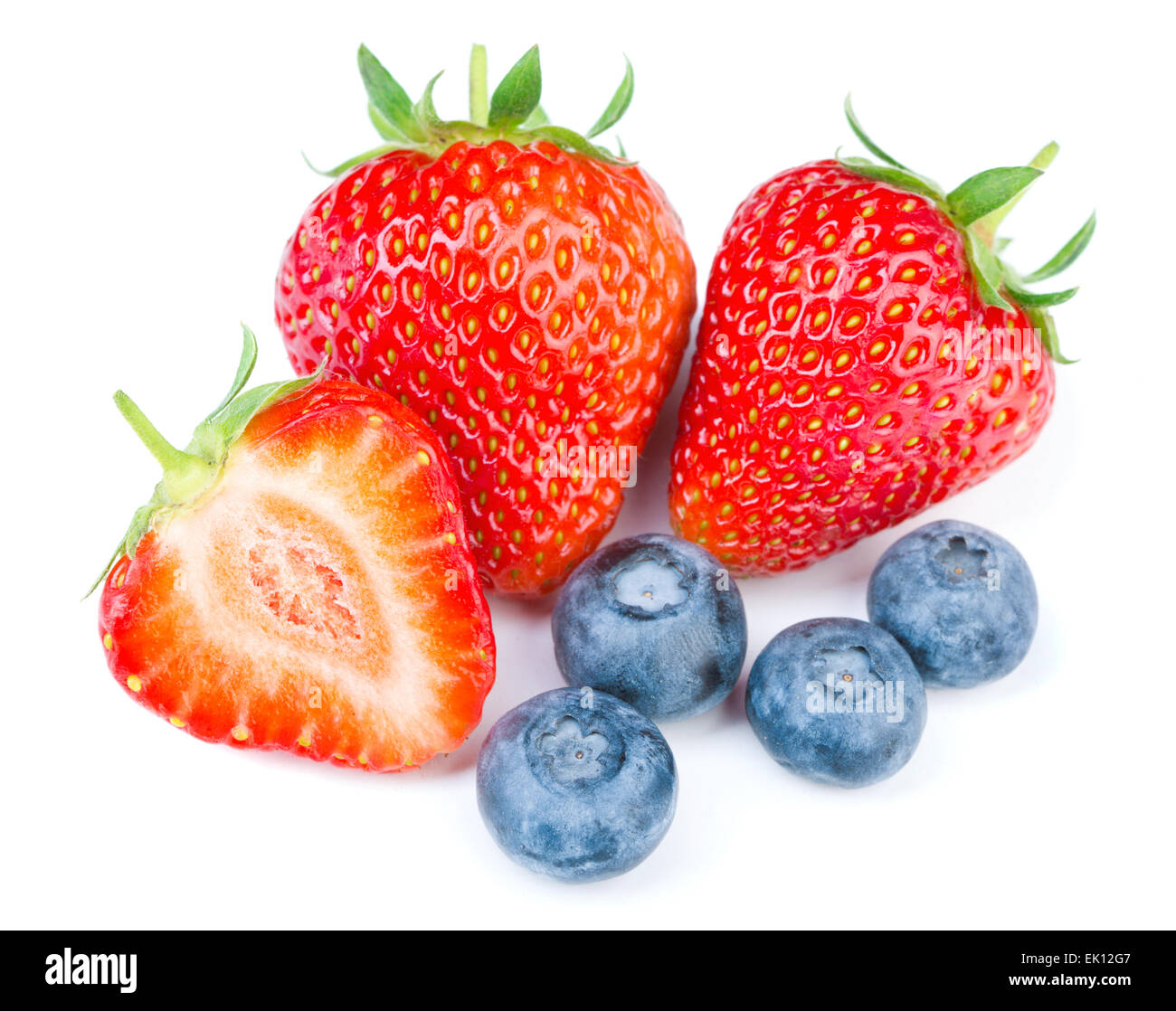 Strawberries and blueberries on white background Stock Photo - Alamy