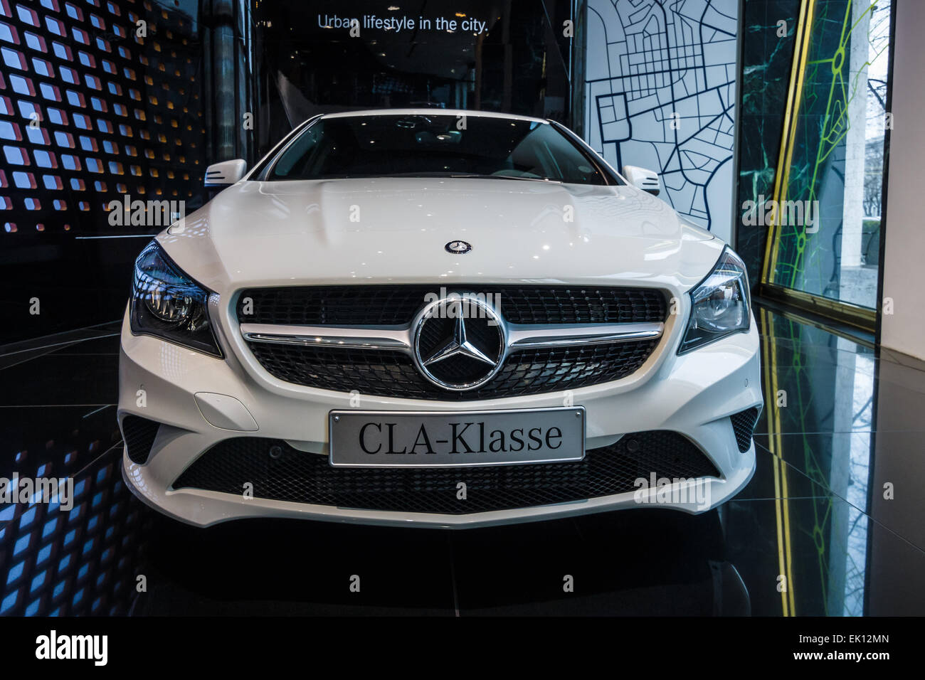 BERLIN - JANUARY 24, 2015: Showroom. Compact executive car Mercedes ...