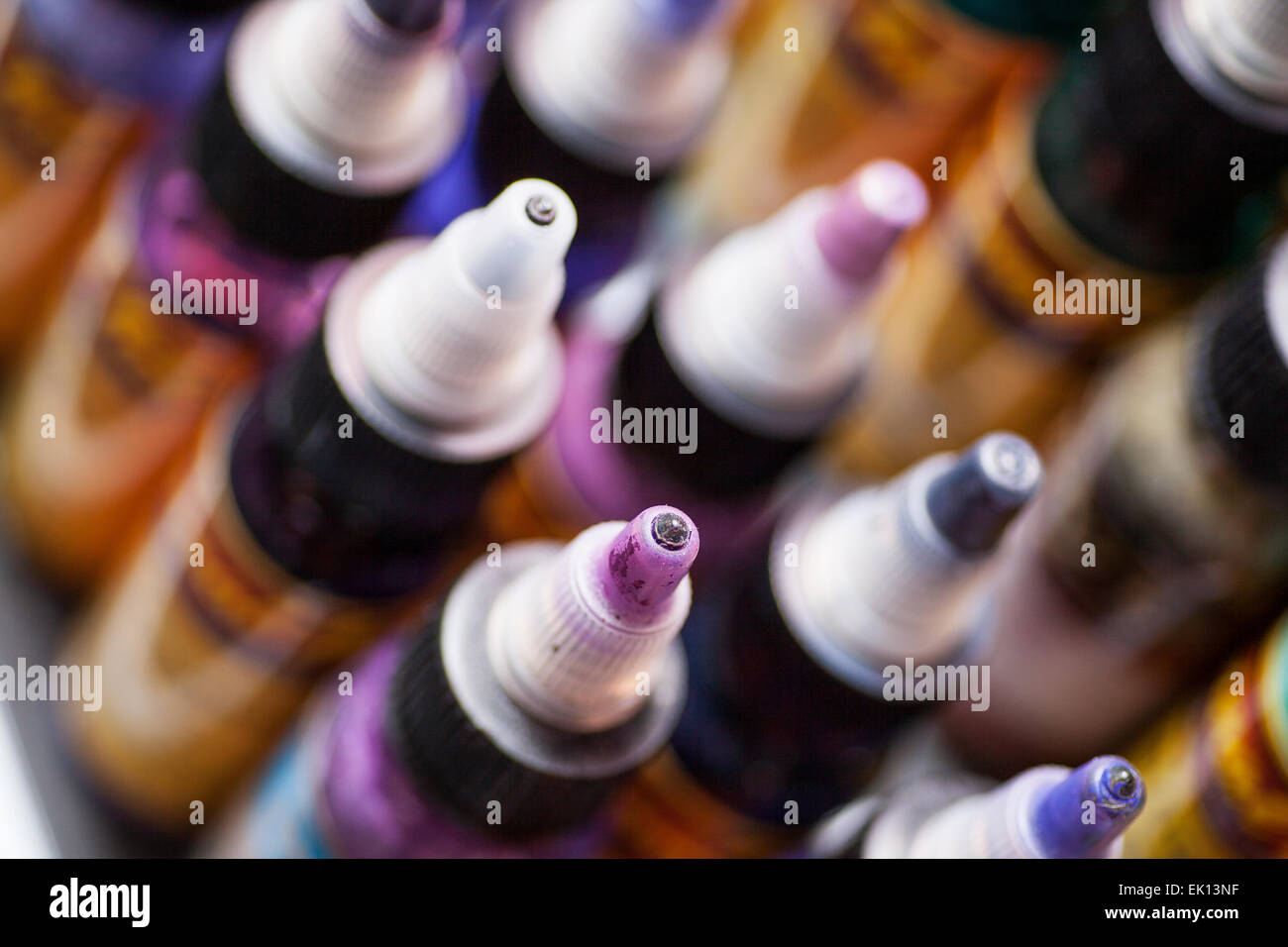 Bottles of colourful tattoo ink, in a tattoo parlor Stock Photo - Alamy