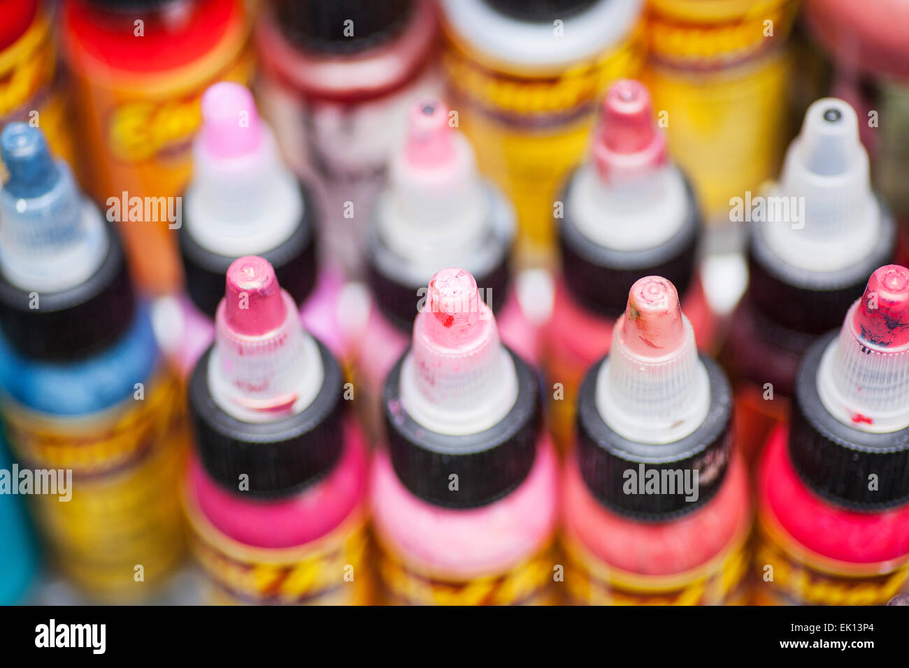 Bottles of colourful tattoo ink, in a tattoo parlor Stock Photo - Alamy
