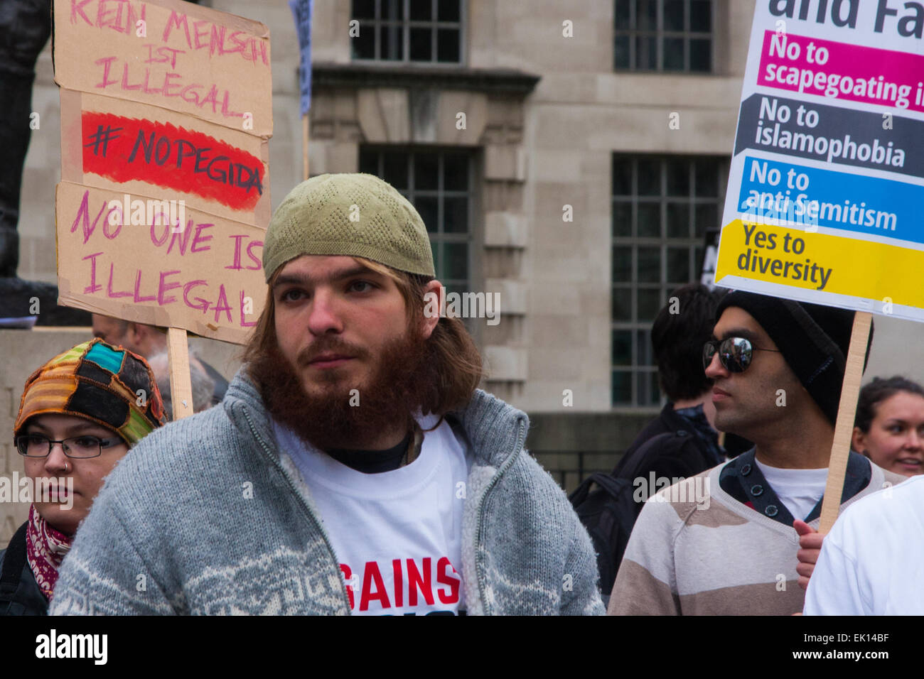 Whitehall, London, April 4th 2015. As PEGIDA UK holds a poorly attended ...