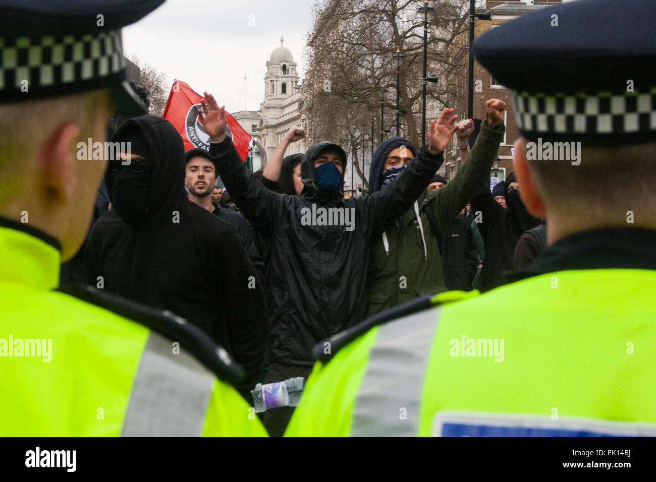 Whitehall, London, April 4th 2015. As PEGIDA UK holds a poorly attended ...