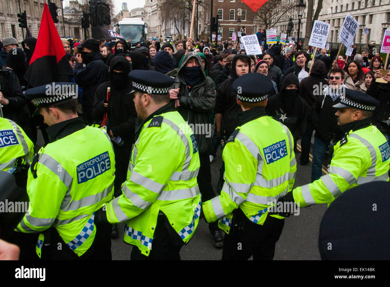 Whitehall, London, April 4th 2015. As PEGIDA UK holds a poorly attended ...