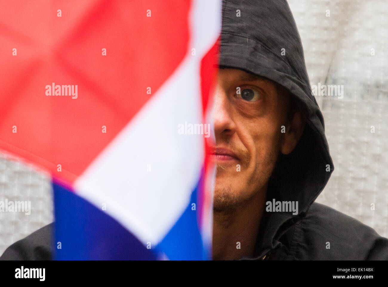 Whitehall, London, April 4th 2015. As PEGIDA UK holds a poorly attended ...