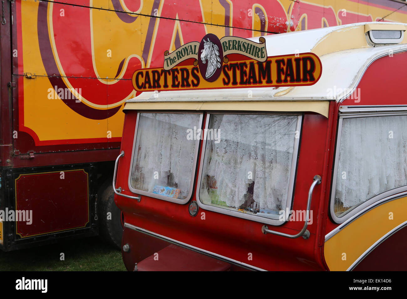 A decorated caravan at Carter's Steam Fair, a traditional travelling UK ...