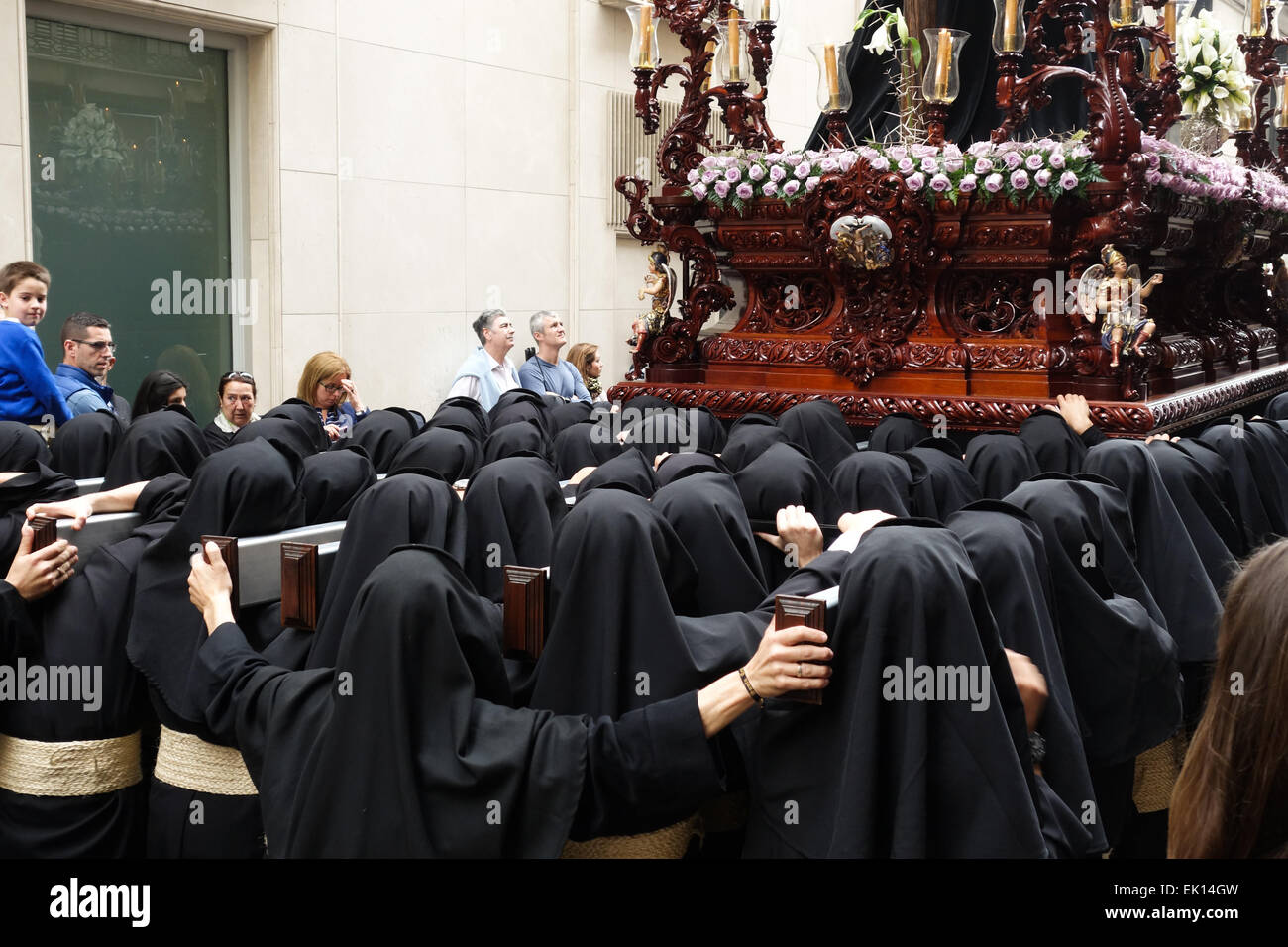 Penitents carrying float with Virgin Mary, Procession, Holy week ...