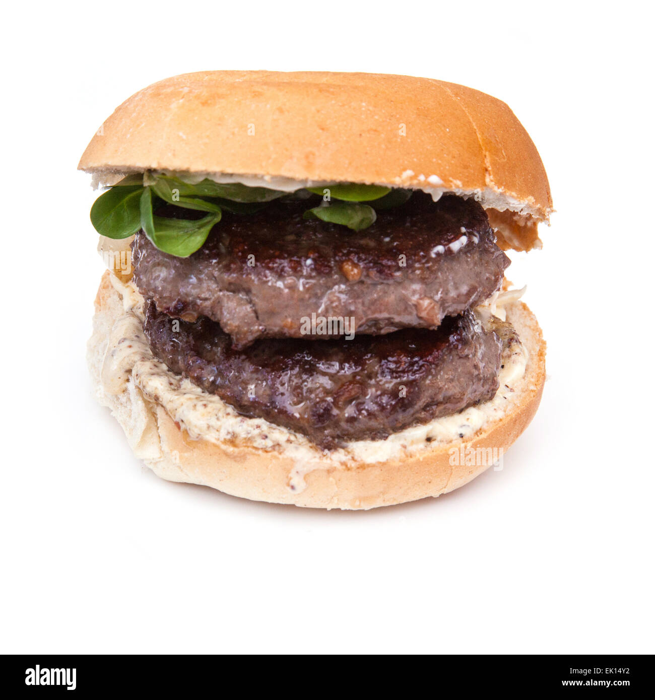 Double Kangaroo meat burger isolated on a white studio background Stock ...