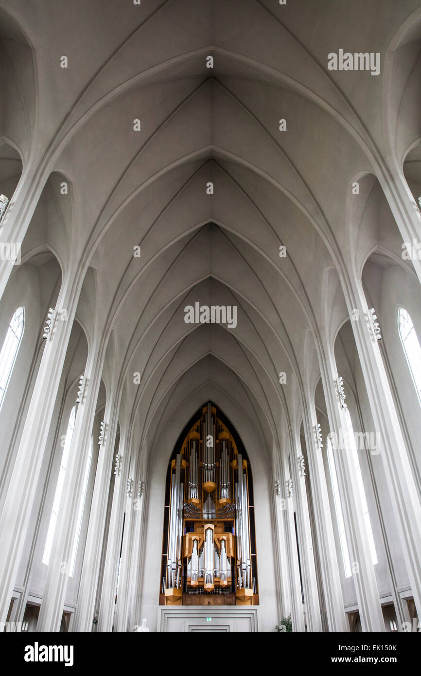 View inside the Hallgrimskirkja Church in Reykjavik, Iceland Stock ...