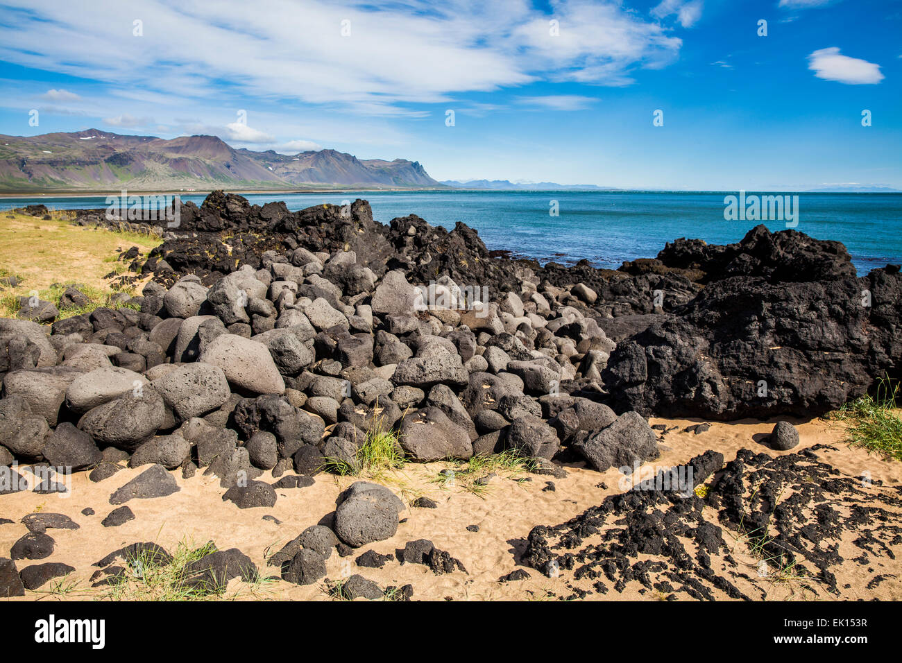 Lava rock on the coast of Budir on the Snaefellsnes Peninsula Iceland ...