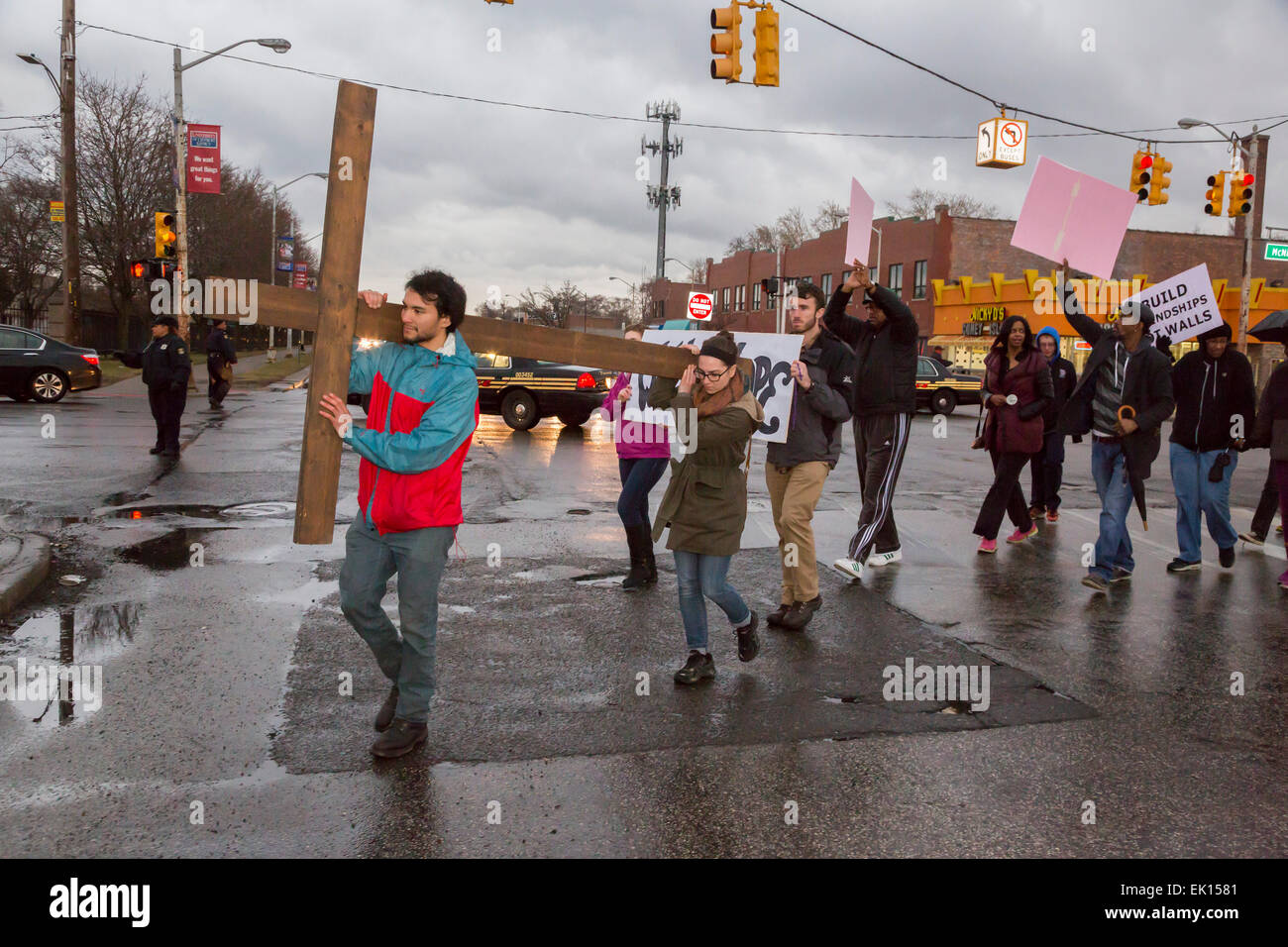 Detroit, Michigan USA - Members of Gesu Catholic Church and residents ...