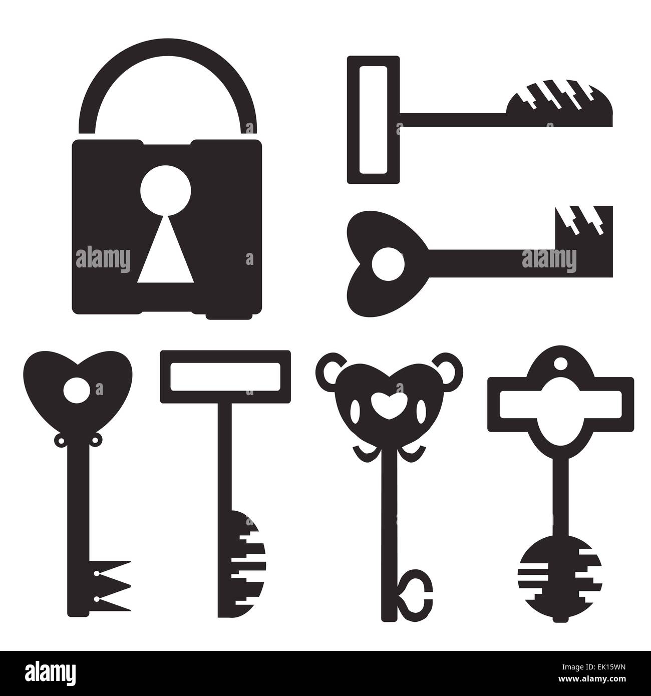 6 different black key and lock on white background Stock Vector Image ...