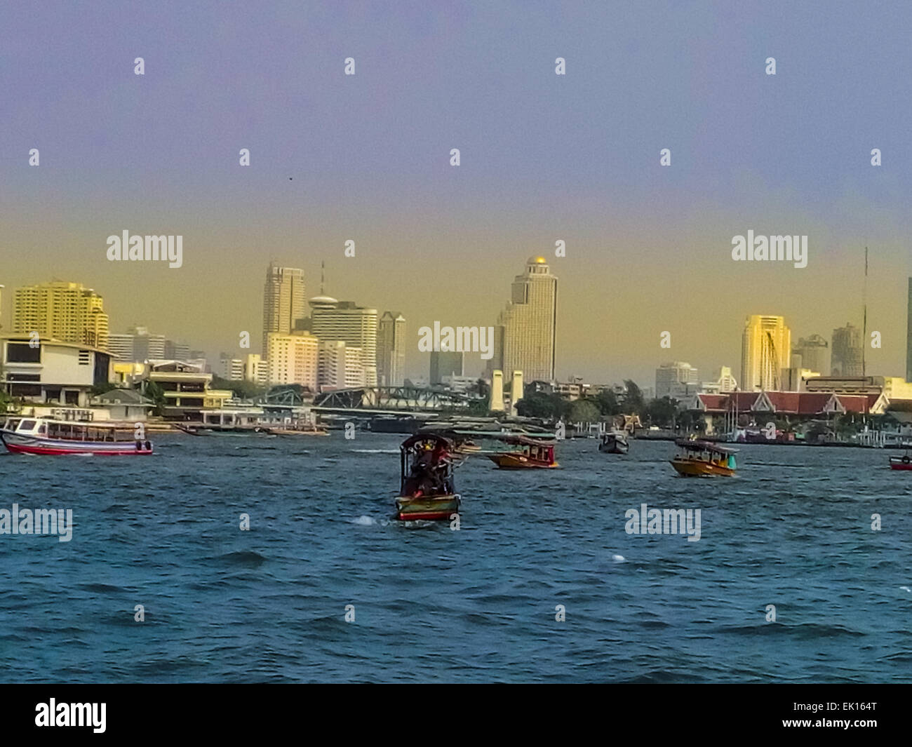 Chao Praya river and Bangkok skyline scene Stock Photo - Alamy
