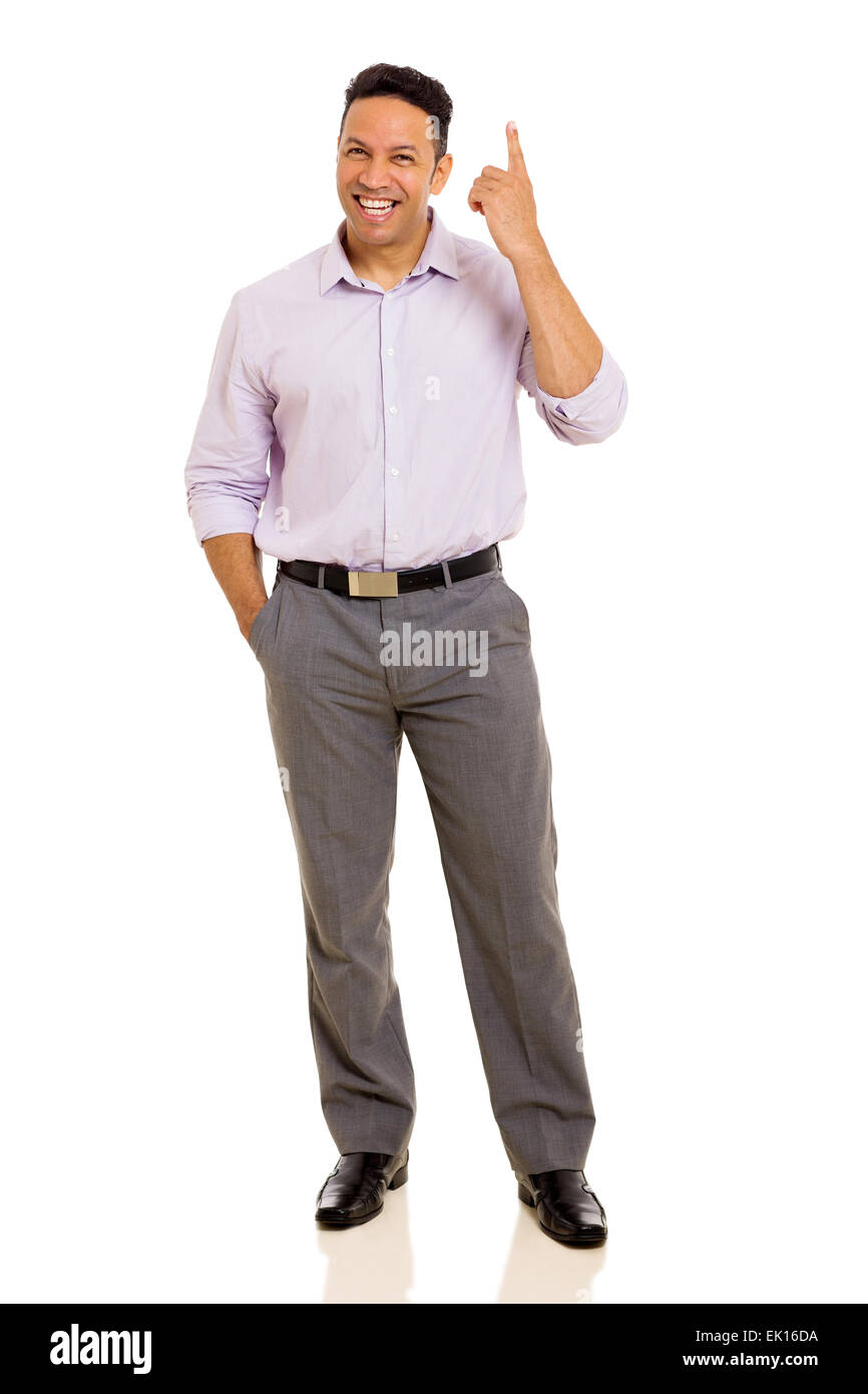 handsome businessman pointing up on white background Stock Photo - Alamy