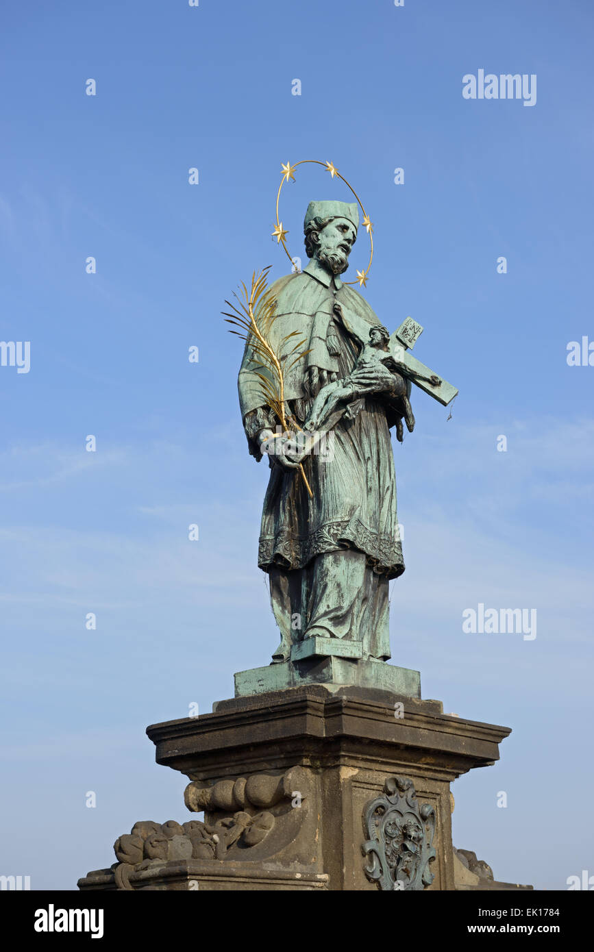 St. John of Nepomuk, one of famous statues of Charles Bridge in Prague ...