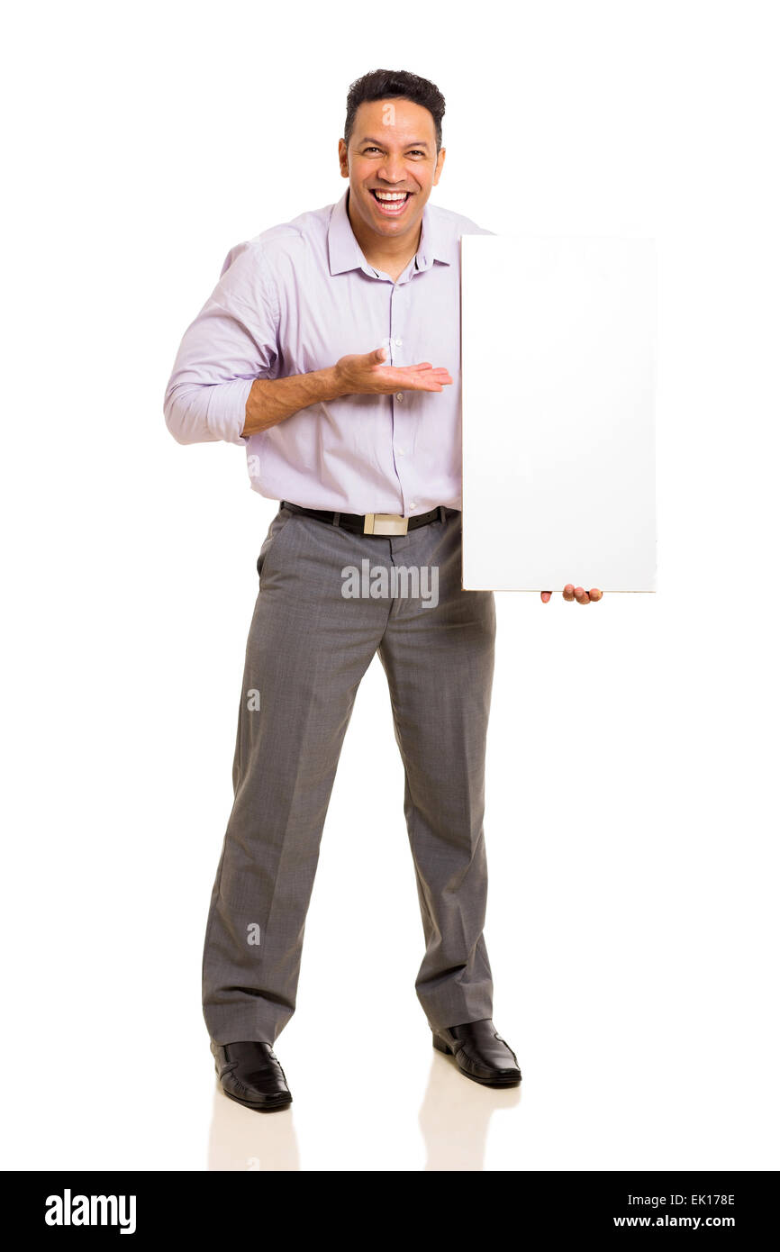 happy man presenting white board isolated on white background Stock ...