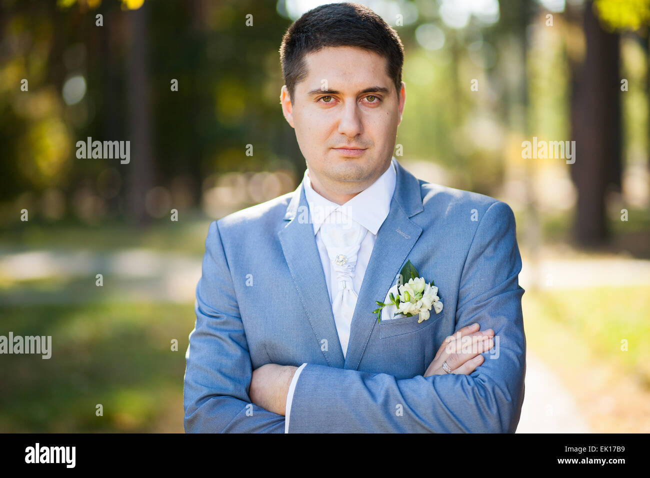 Portrait Of Handsome Young Man Groom Ready For Wedding Celebration And