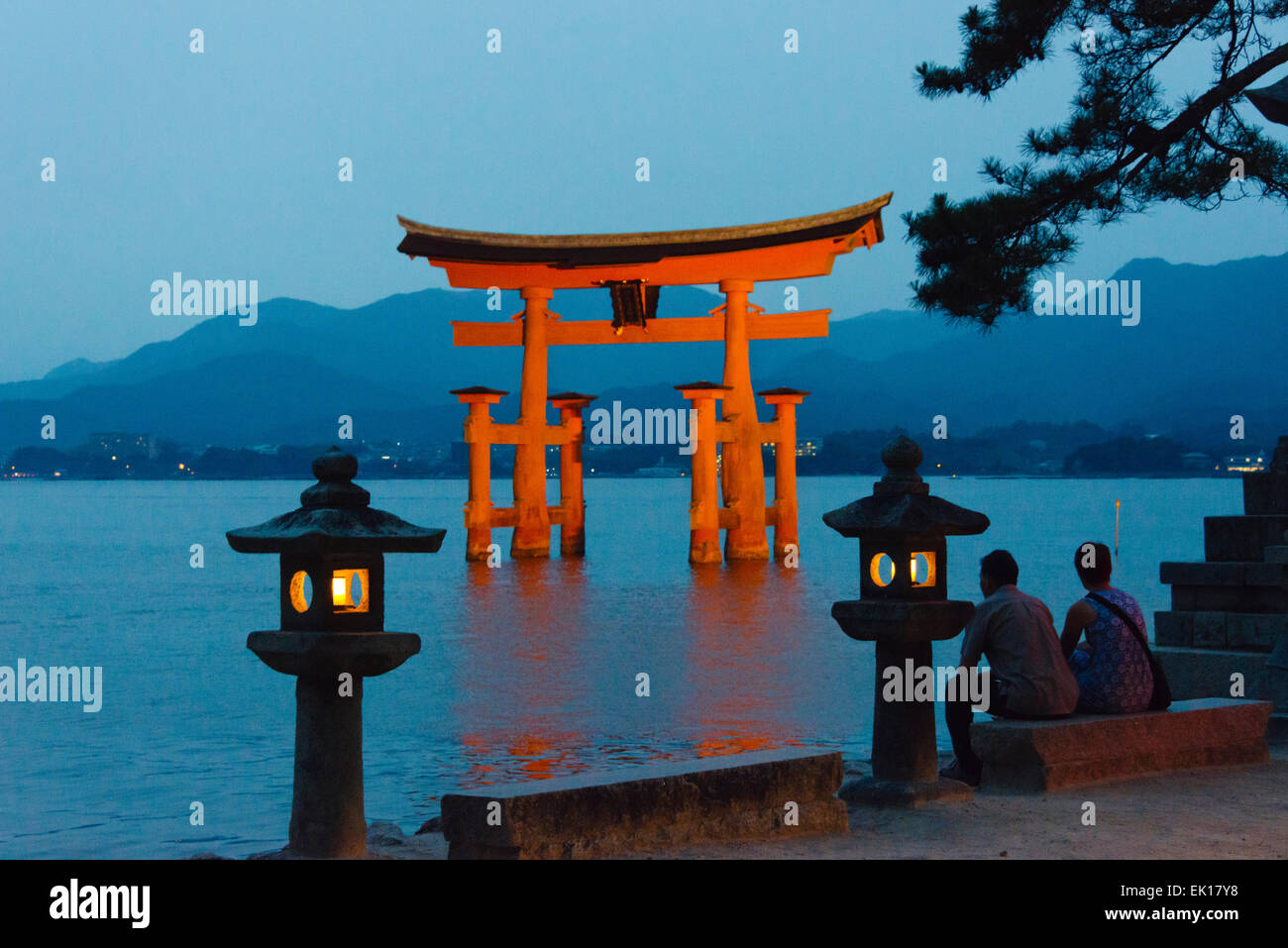 Night view of Torii Gate of Itsukushima Shrine, Miyajima, Japan Stock ...