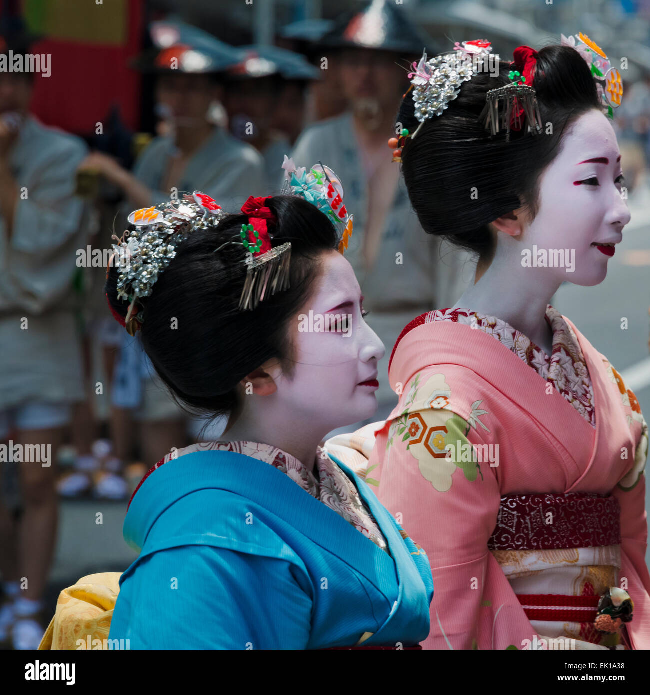 Geisha in parade during Kyoto Gion Matsuri, Kyoto, Japan Stock Photo ...