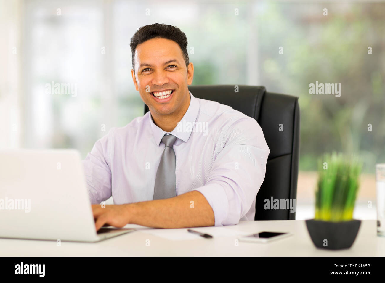 successful businessman using laptop computer in office Stock Photo - Alamy