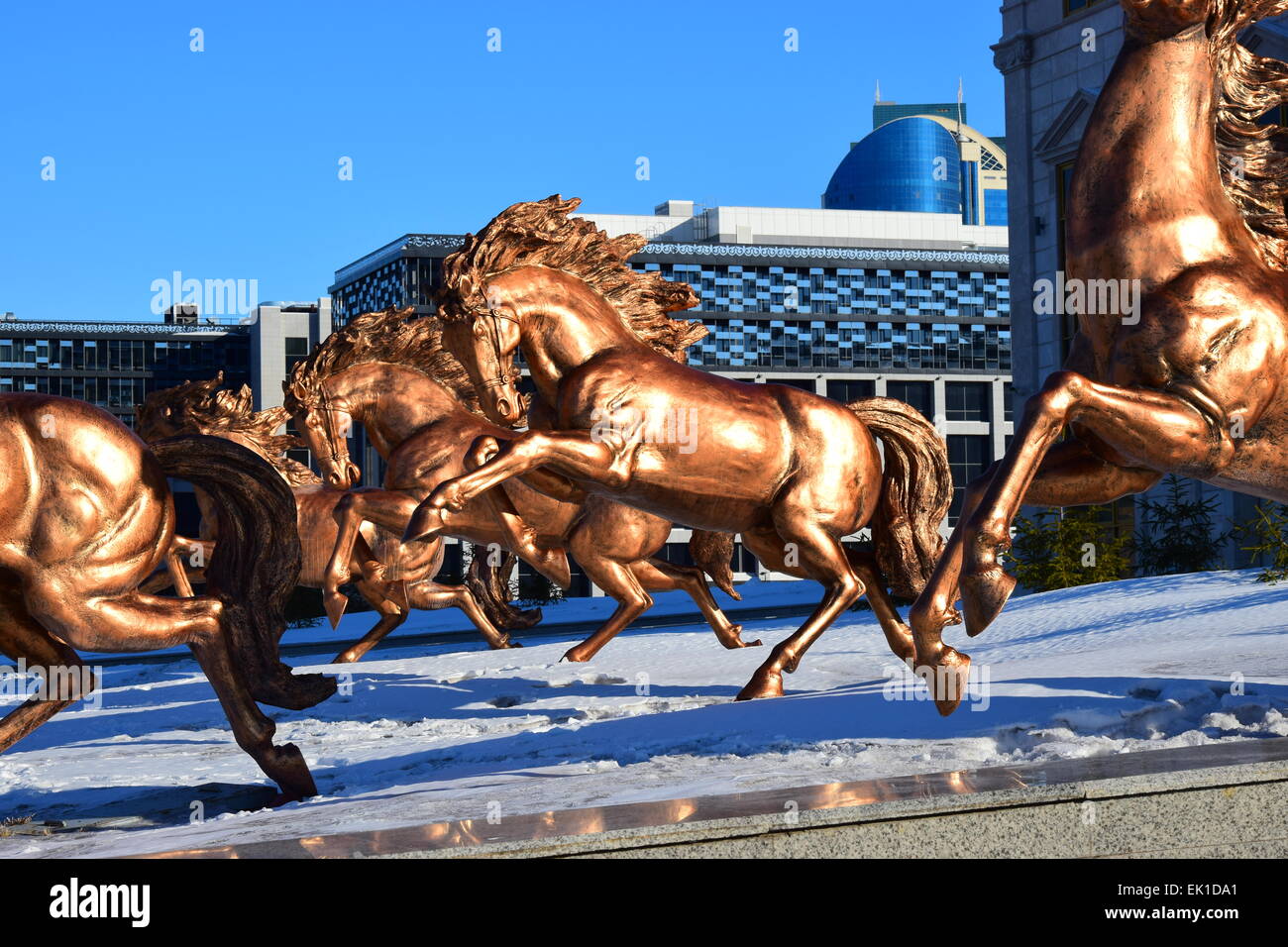 Bronze sculptures of running horses - near New Opera House in Astana ...