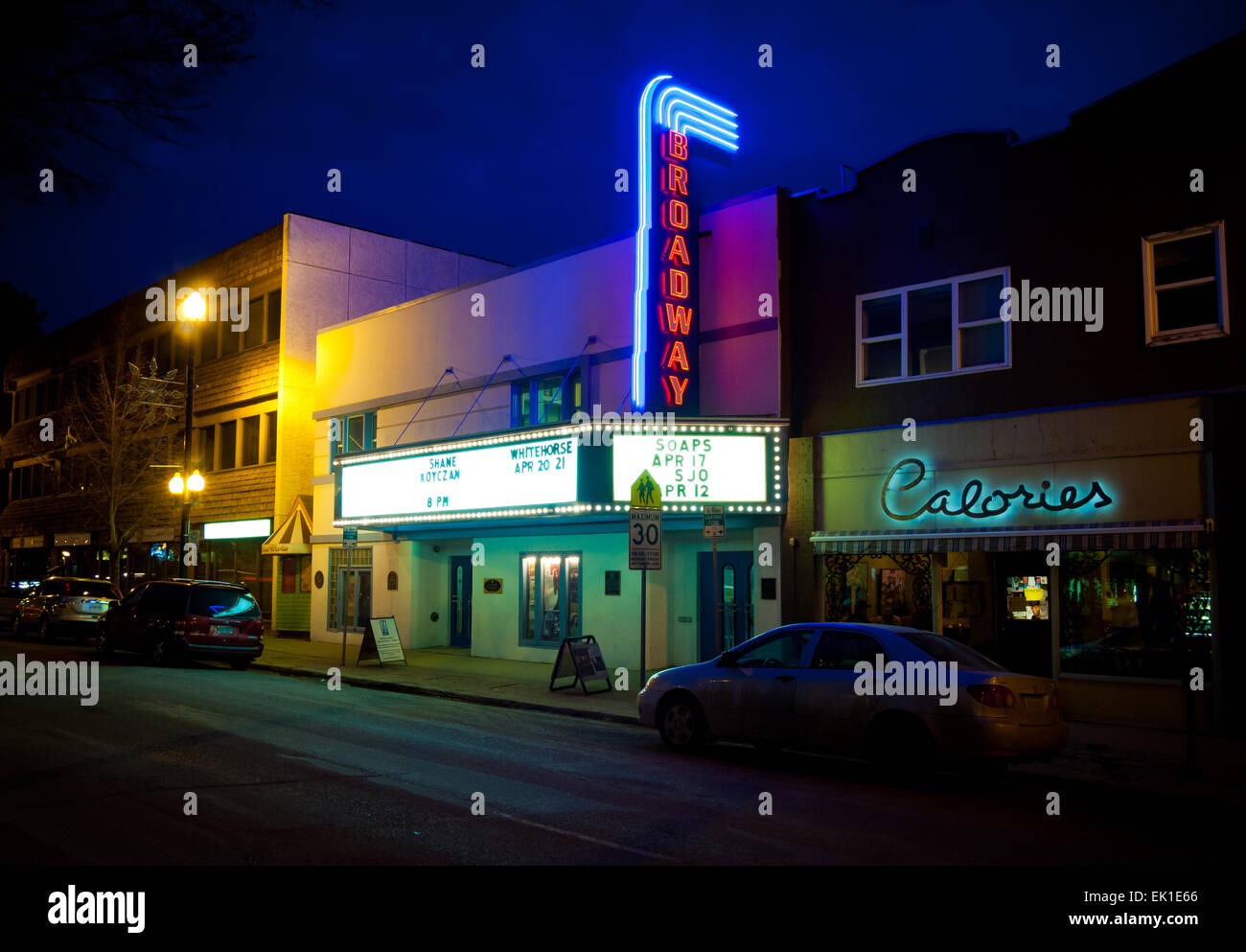 A night view of the historic Broadway Theatre in Saskatoon ...