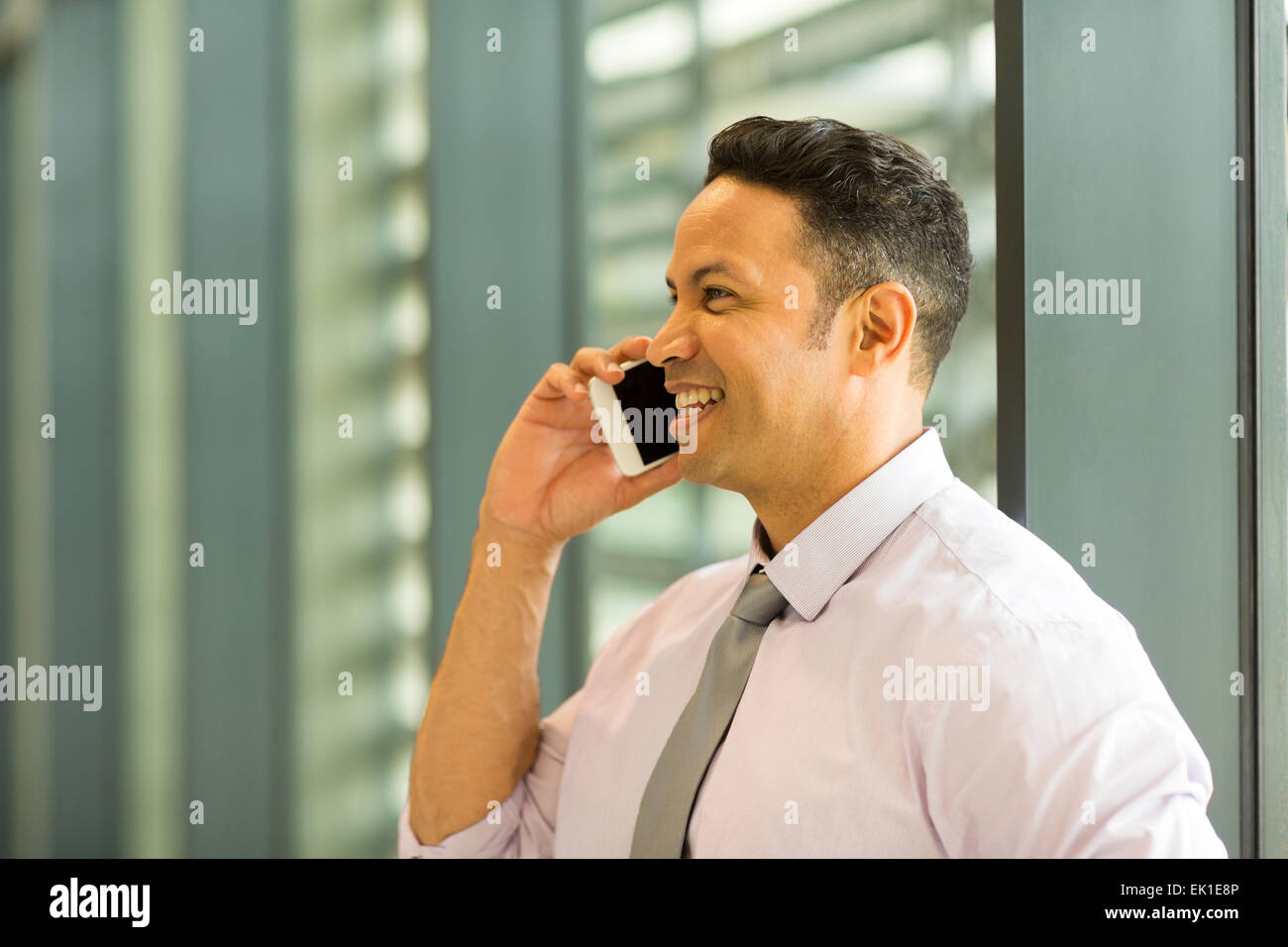 happy business executive talking on mobile phone in office Stock Photo ...