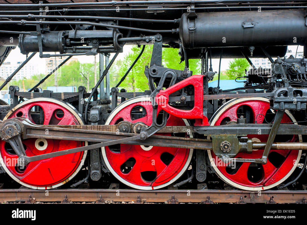 wheel steam locomotive close up on the rails Stock Photo - Alamy