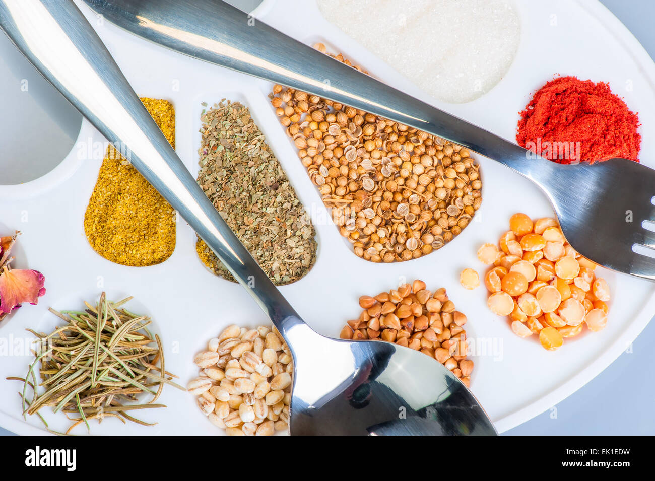 palette of spices and grains close up Stock Photo - Alamy