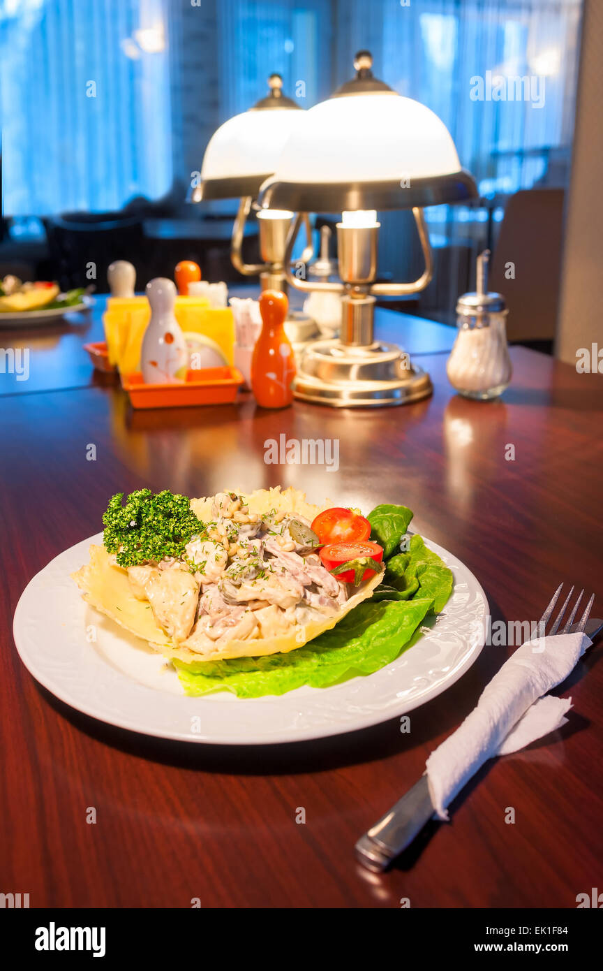 dinner at the restaurant. tasty and healthy dish cooked chicken Stock ...