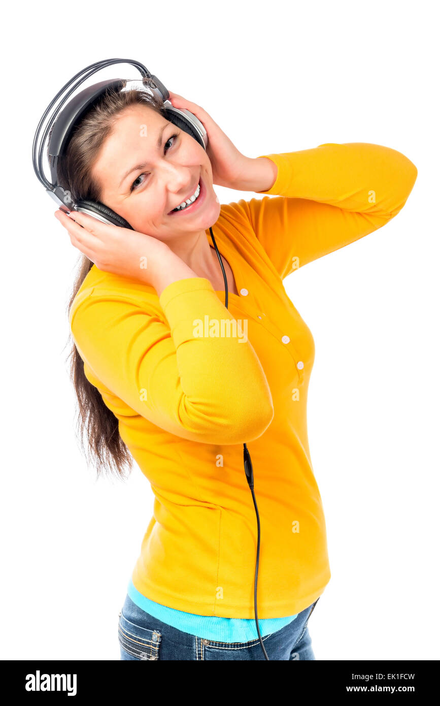 cheerful girl with a beautiful smile in headphones Stock Photo - Alamy