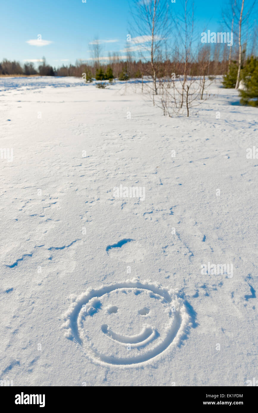 winter landscape and smiley face in the snow Stock Photo - Alamy