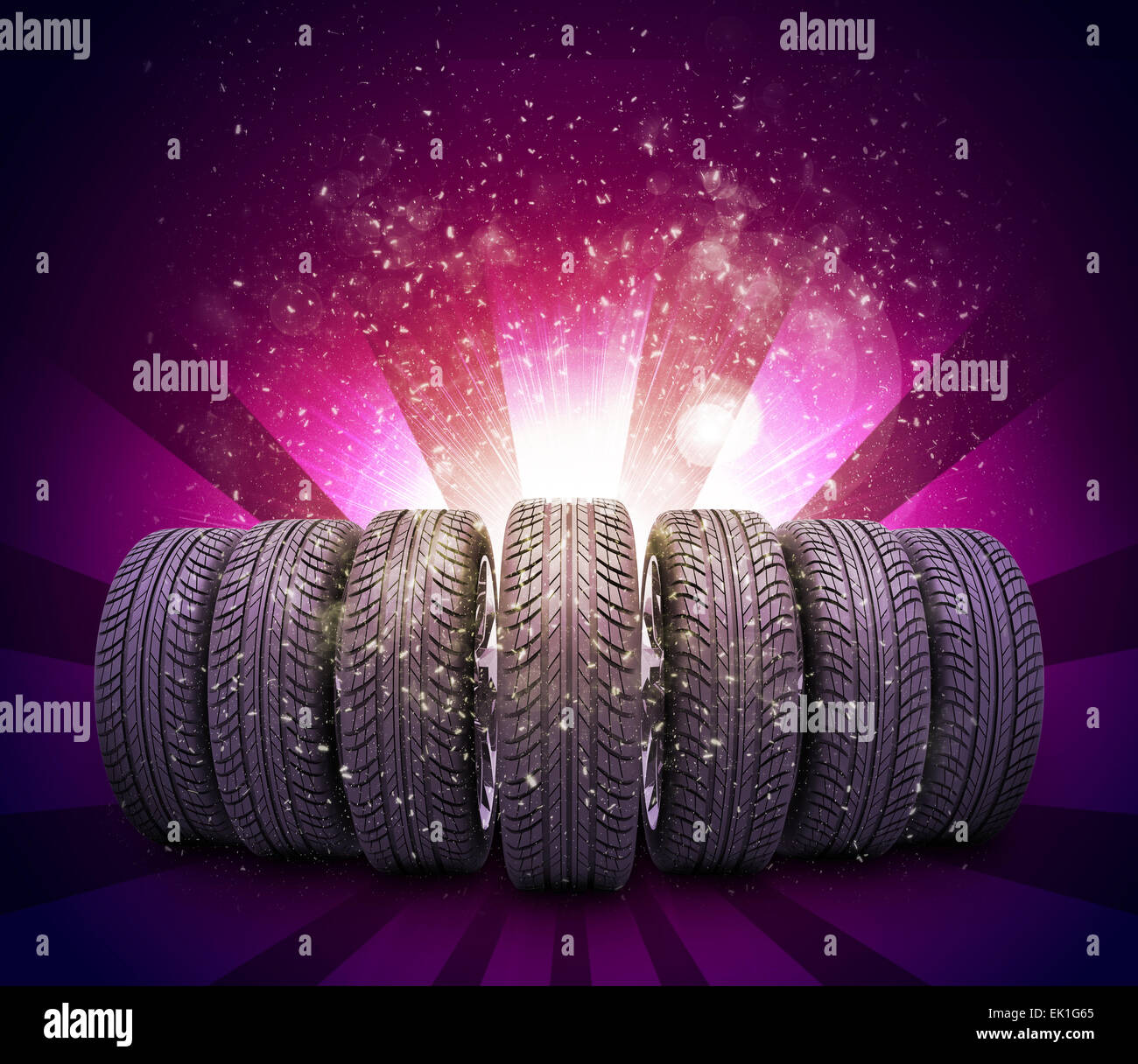 Wedge of new car wheels. Abstract red background Stock Photo - Alamy