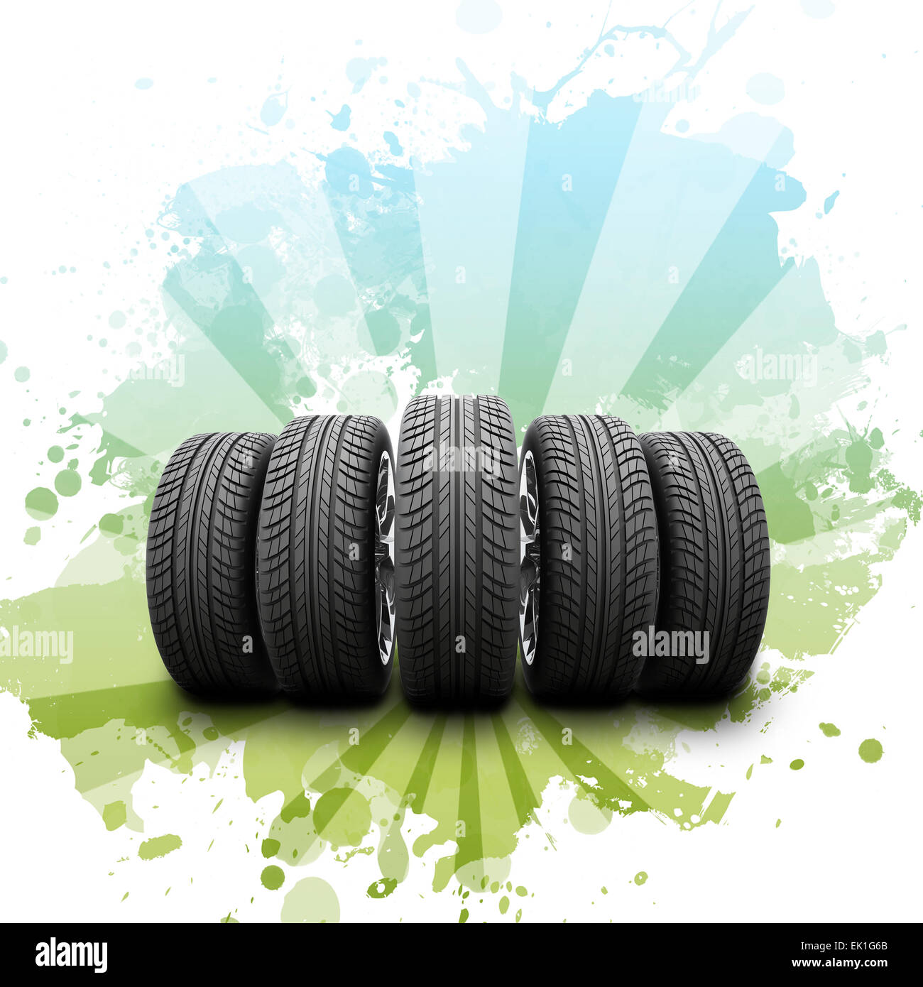 Wedge of new car wheels. Abstract background Stock Photo - Alamy