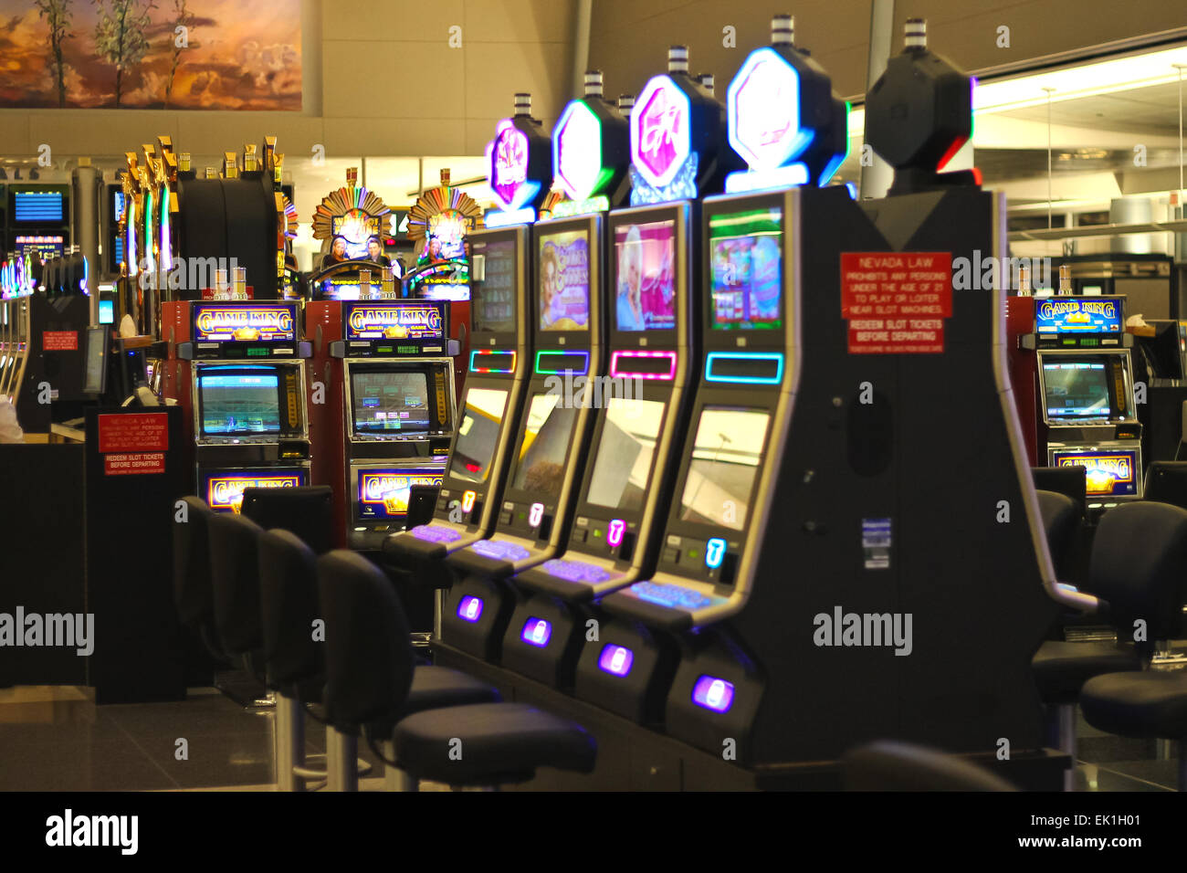 LAS VEGAS, NEVADA, USA - OCTOBER 20 : Slots in the airport McCarran on ...